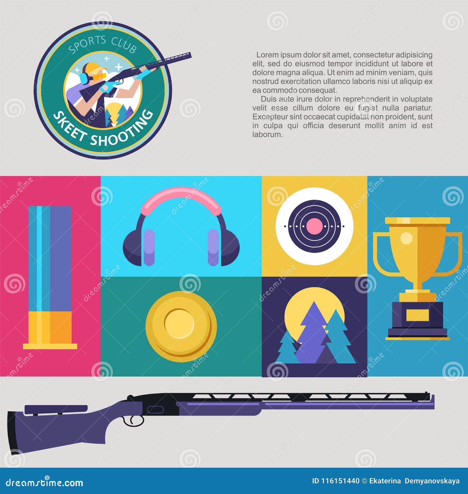 Shooting Skeet. Set of Colored Design Elements Stock Vector ...