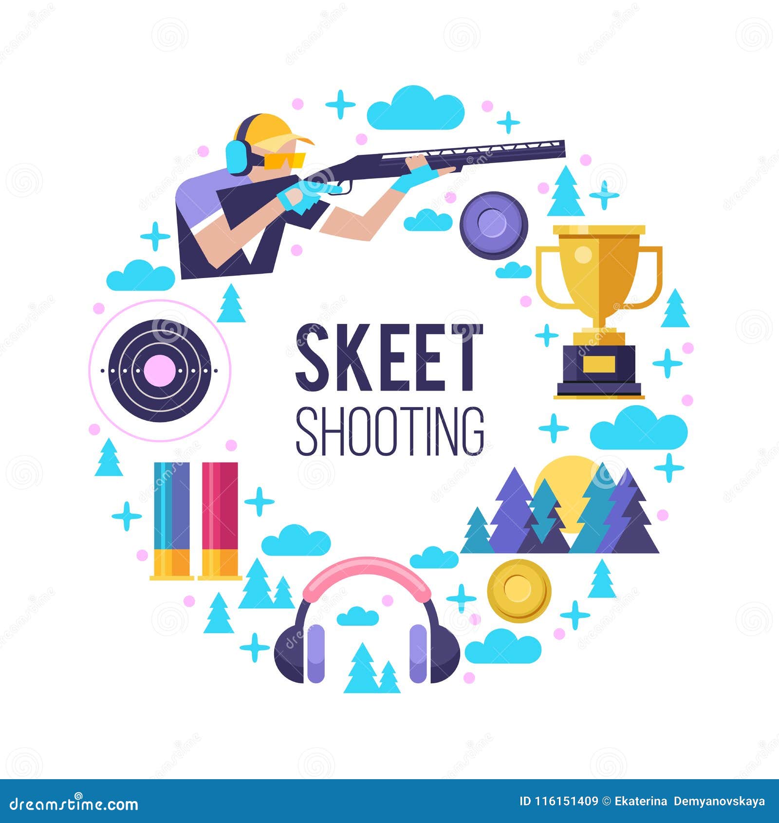 Shooting Skeet. Vector Logo Of The Club. Set Of Design Elements ...