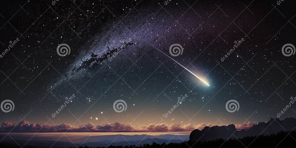 A Shooting Star. Comets Rain Down from Outer Space, Night Sky Stock ...
