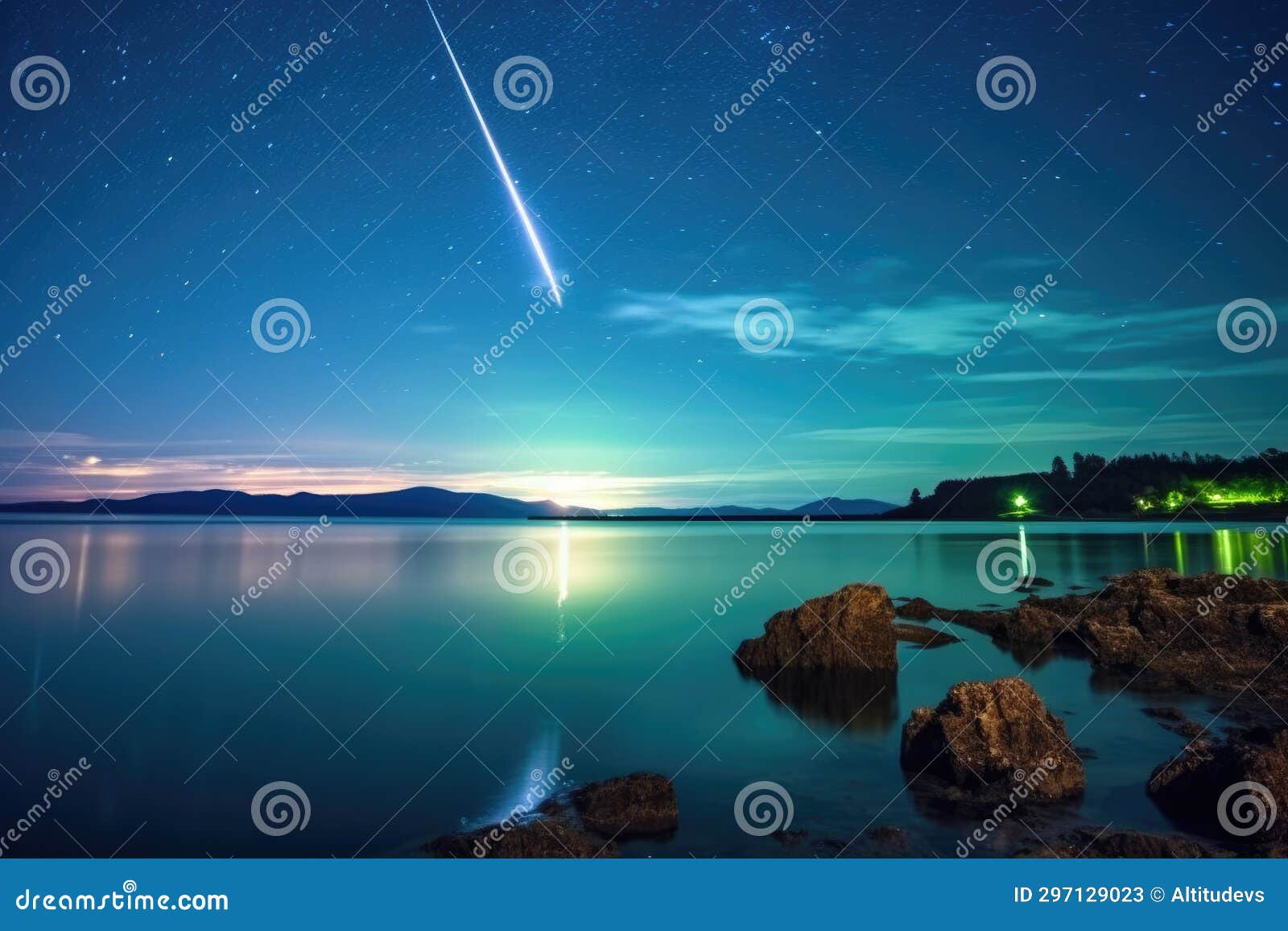 Shooting Star Over a Glowing Bioluminescent Bay Stock Image - Image of ...
