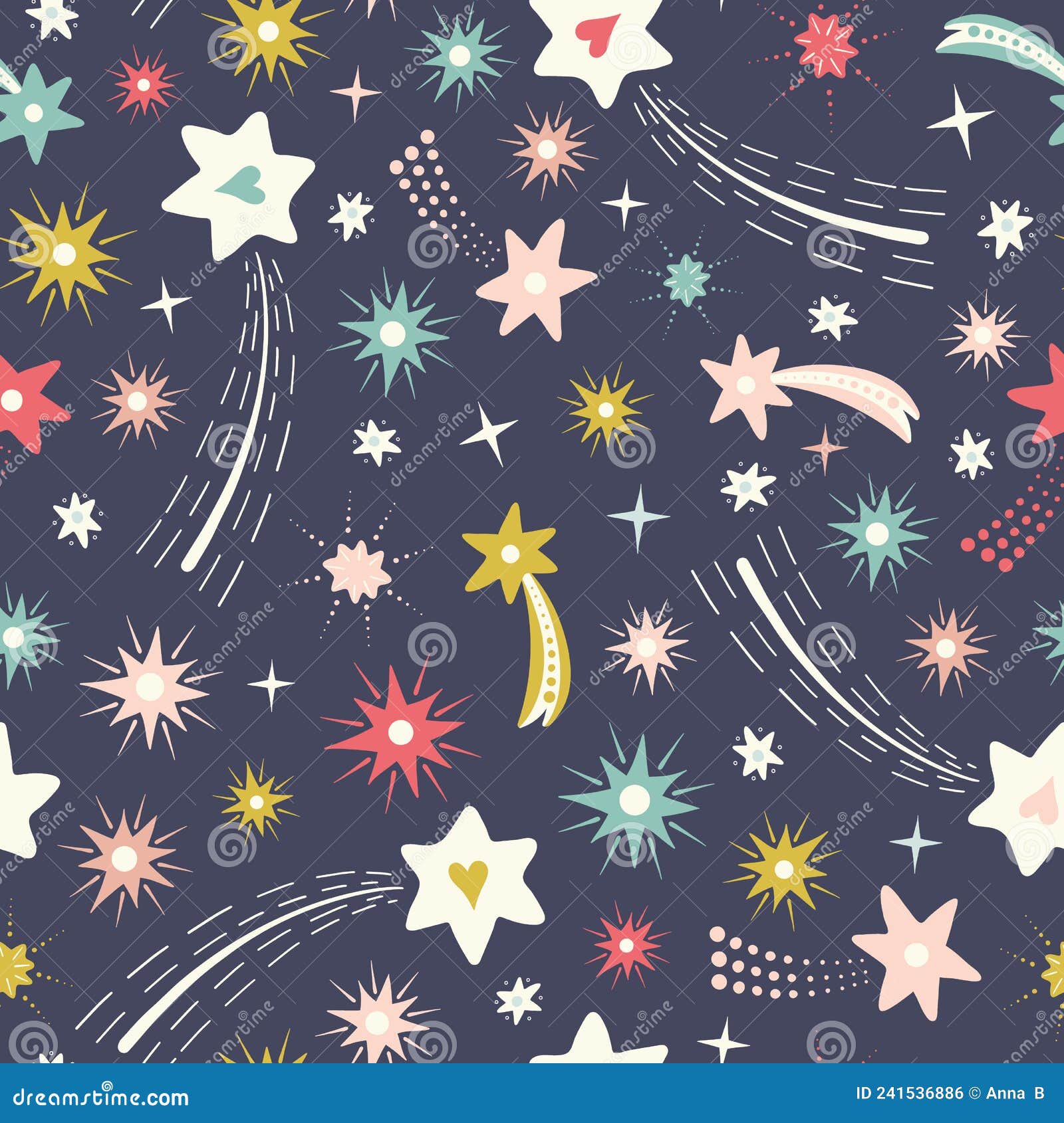 Shooting Star Pattern Background.Vector Seamless Repeat of Vintage ...