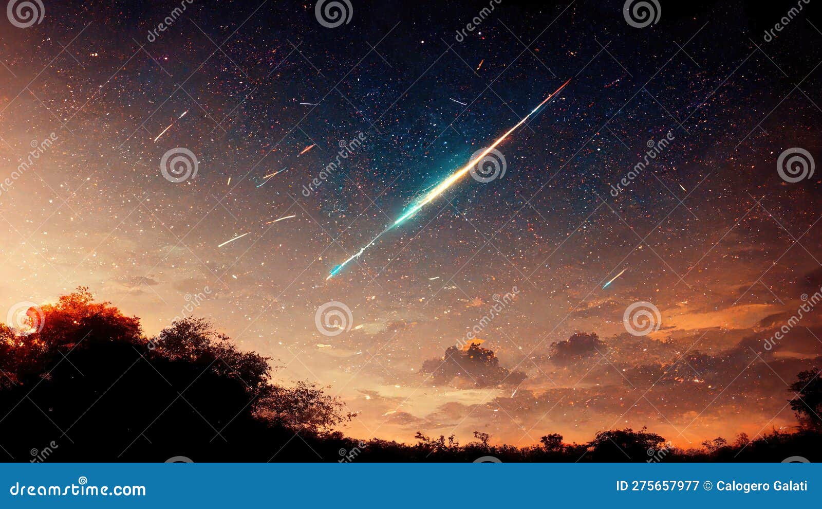 Shooting Star in Sky, Illustration, Ai Generated Image Stock ...