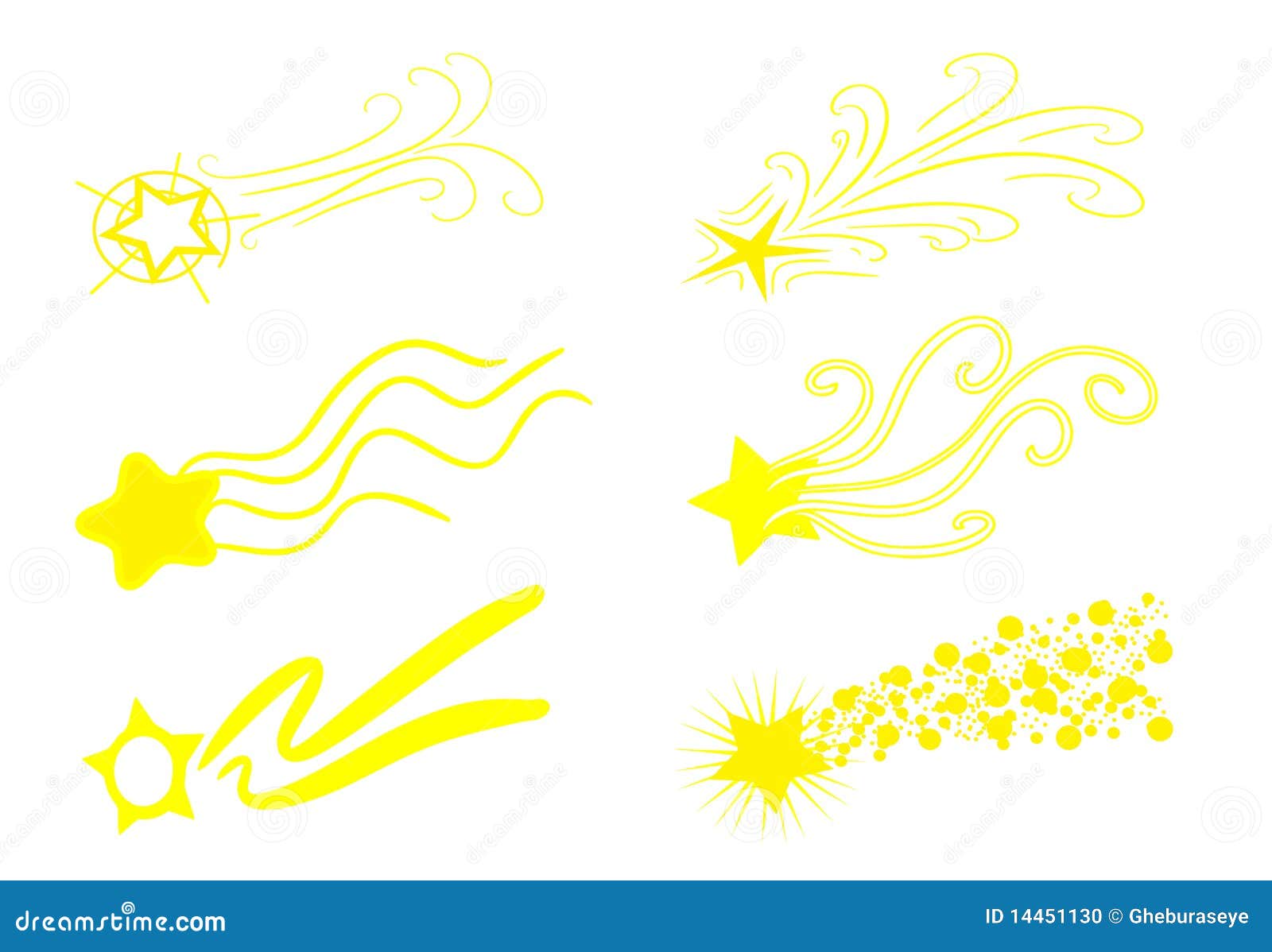 Isolated Set of Shooting Stars in Yellow, Fantasy, Artistic. Stock ...