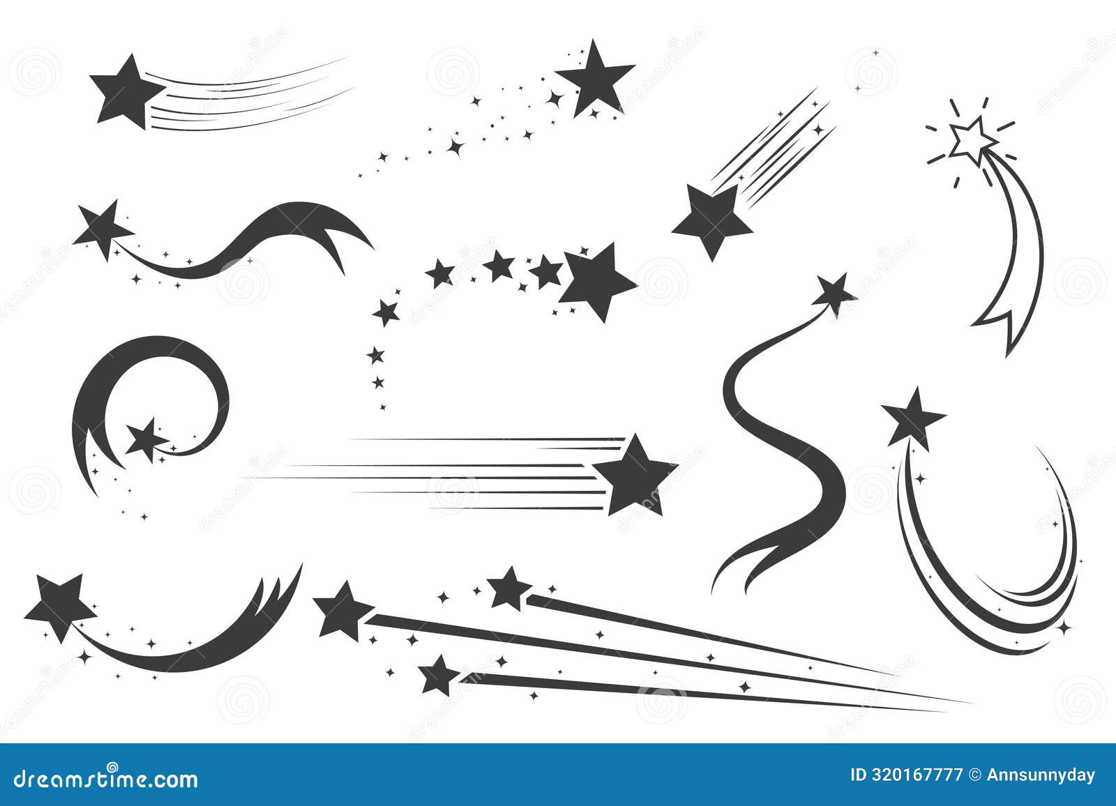 Shooting Stars Icons, Flying Star with Comet Tail, Set of Falling Star ...
