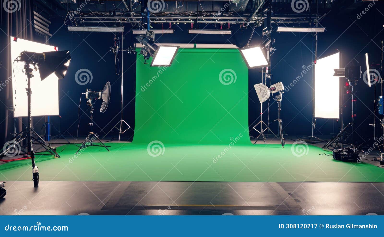 Shooting Studio with Professional Equipment and Green Screen Stock ...