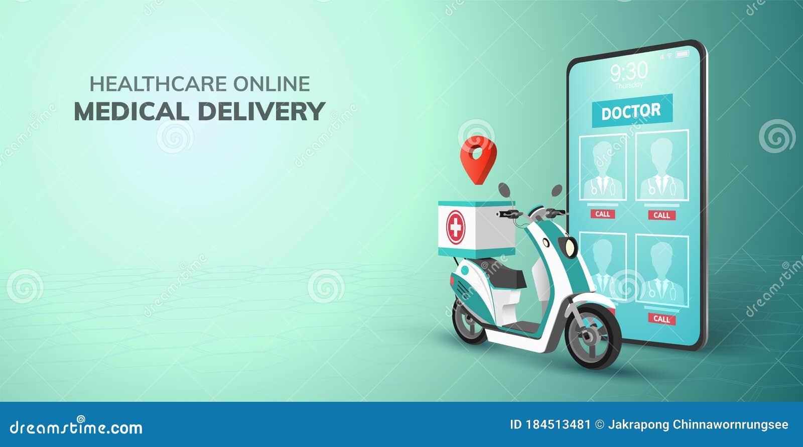 Digital Online Healthcare Transport Doctor Delivery Icon on Scooter ...