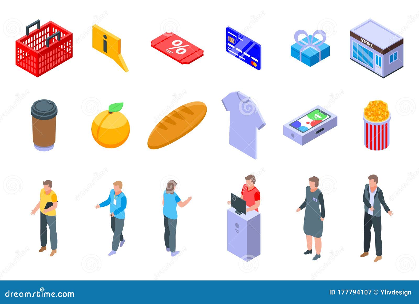 Shop Assistant Icons Set, Isometric Style Stock Vector - Illustration ...