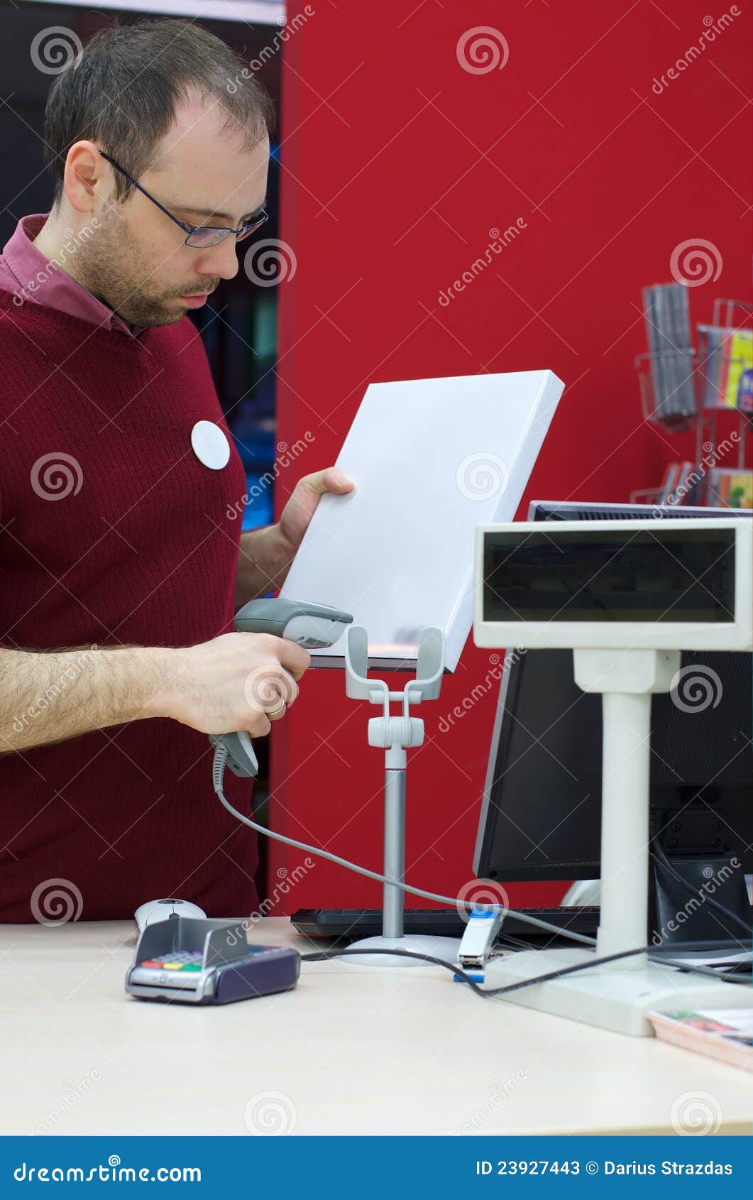 Shop Assistant Male Scanning a Book Stock Image - Image of beard ...