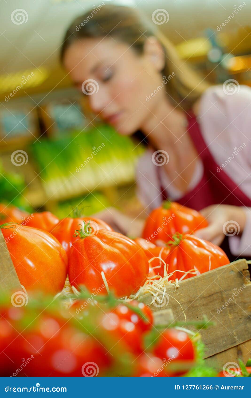 Shop Assistant Sorting Out Tomatoes Stock Photo - Image of blur, salad ...