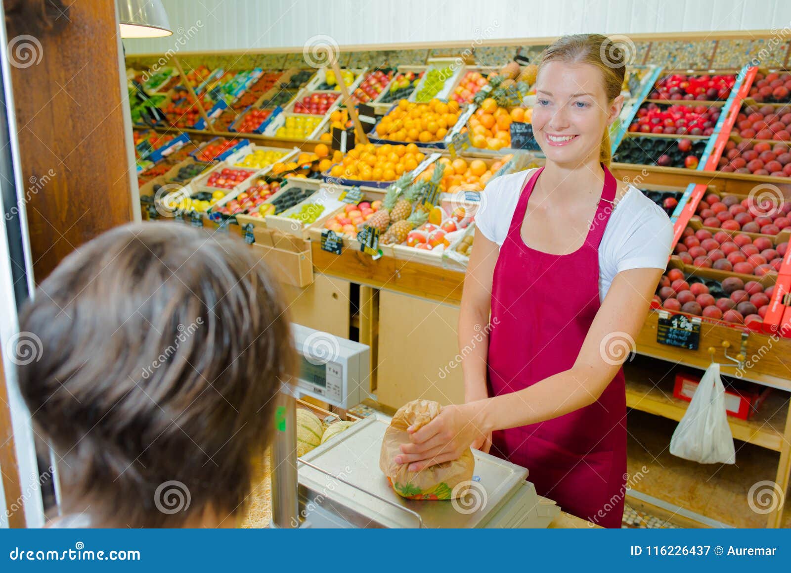 Shop Assistant Weighing Fruit Stock Image - Image of fruit, healthy ...