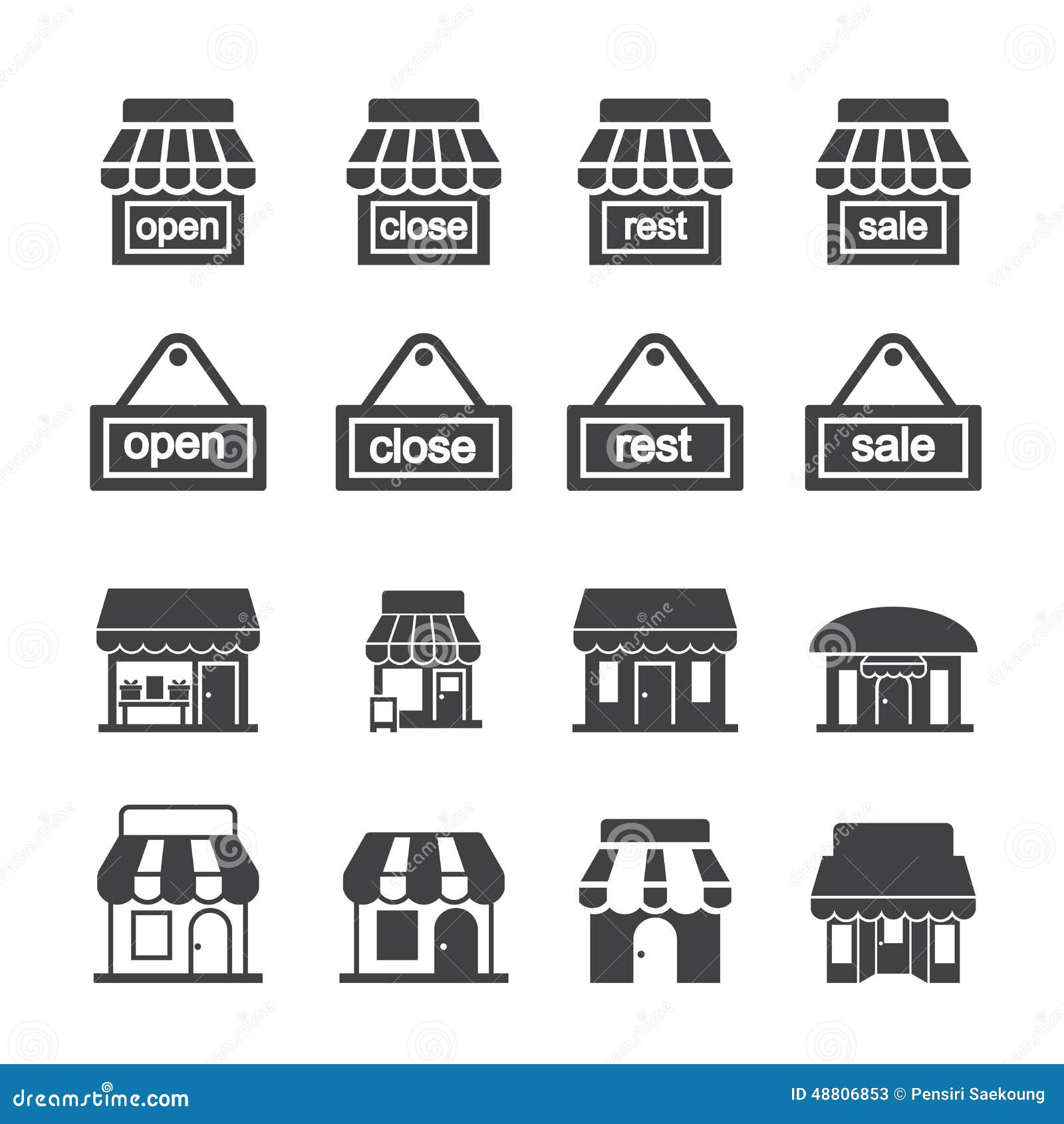 Shop building icon set stock vector. Illustration of interior - 48806853