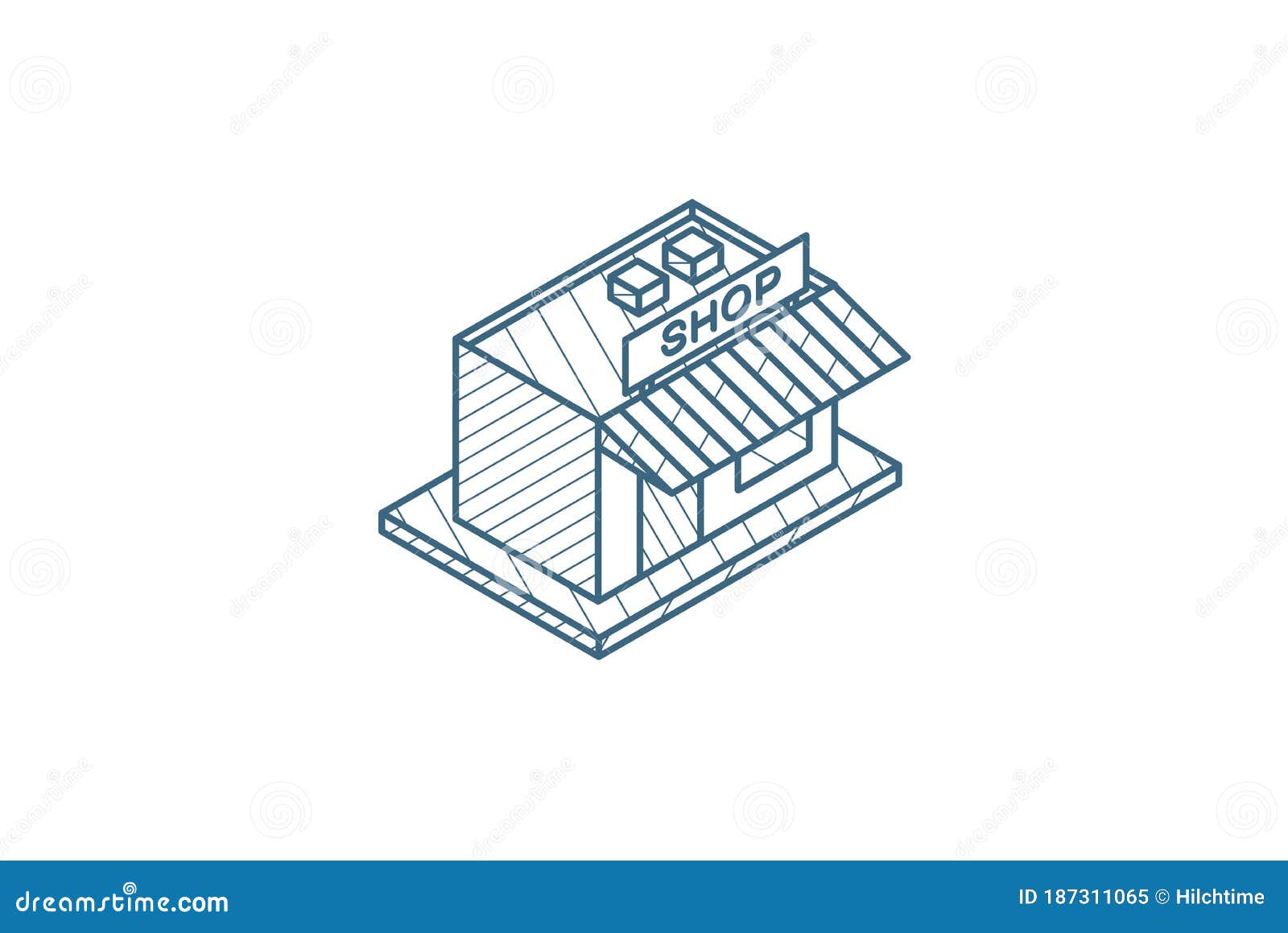 Shop Building Isometric Icon. 3d Line Art Technical Drawing. Editable ...