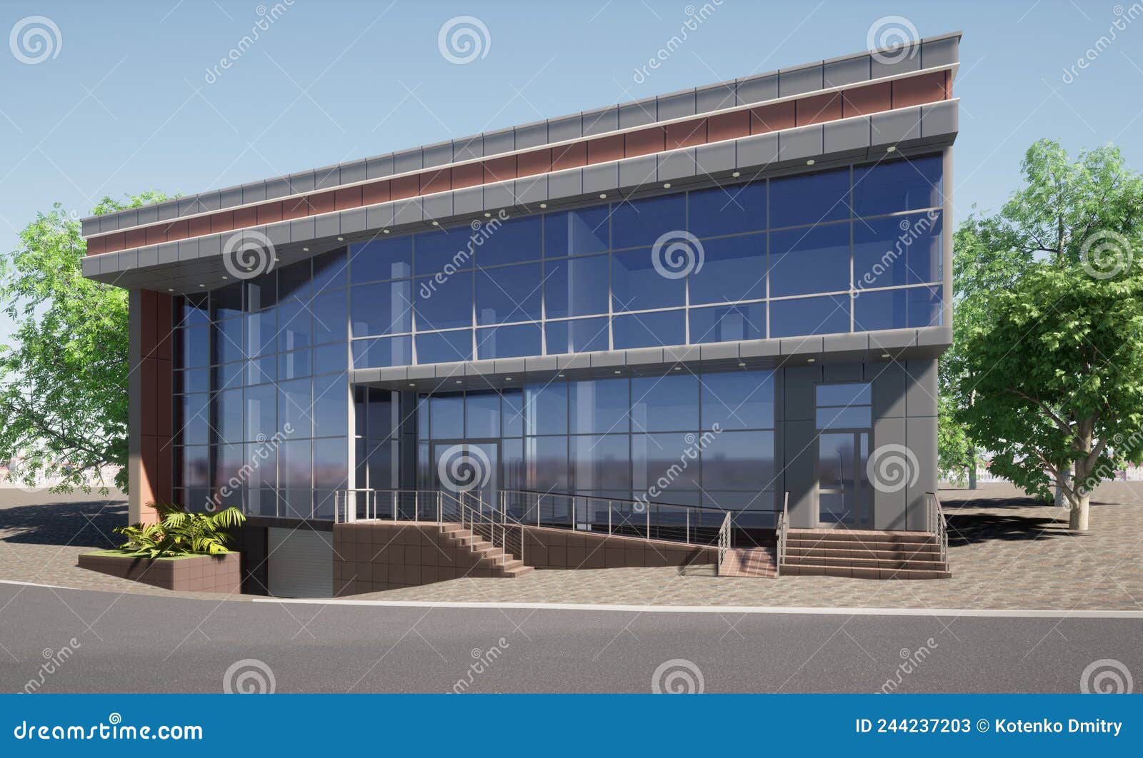 Shop Building Project, Modern Office. 3d Graphics. Architectural ...