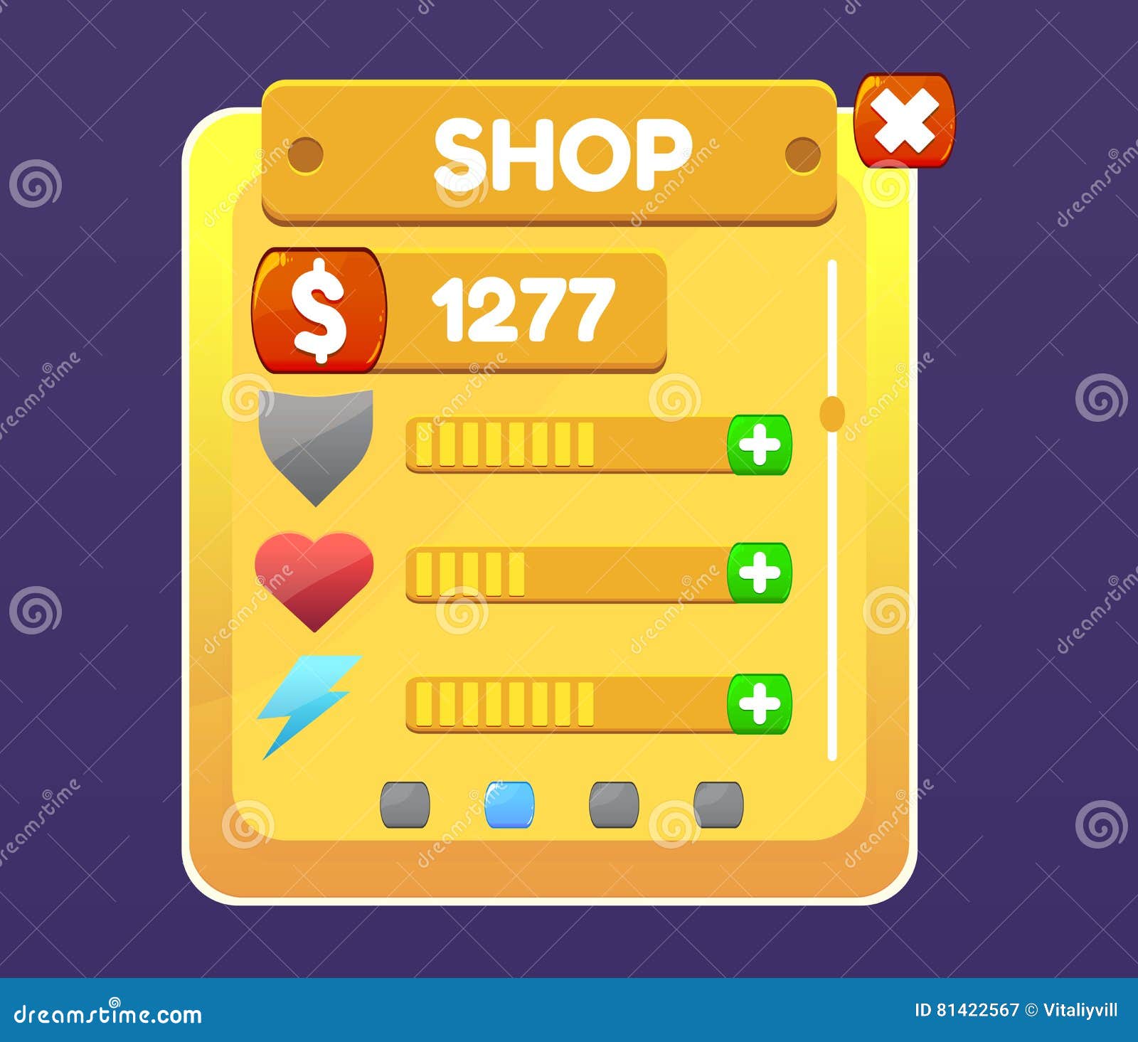 Shop Coins Panel, Game Asset with Icons. Vector Illustration. Stock ...