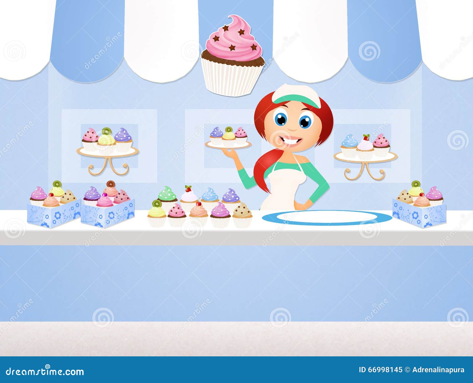 Shop of cupcakes stock illustration. Illustration of icing - 66998145