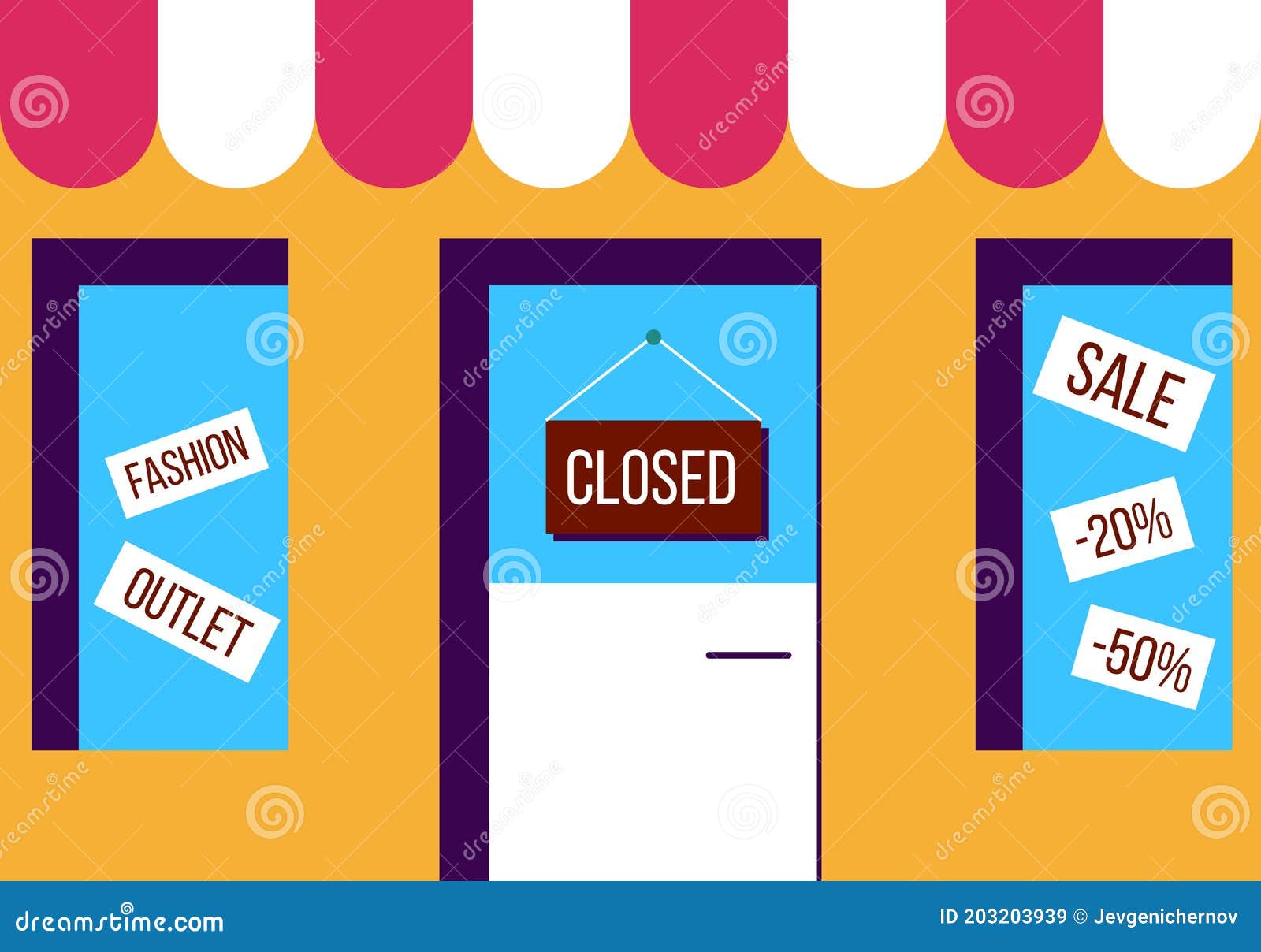 Stylized Clothes Shop Door with Closed Sign Stock Vector - Illustration ...