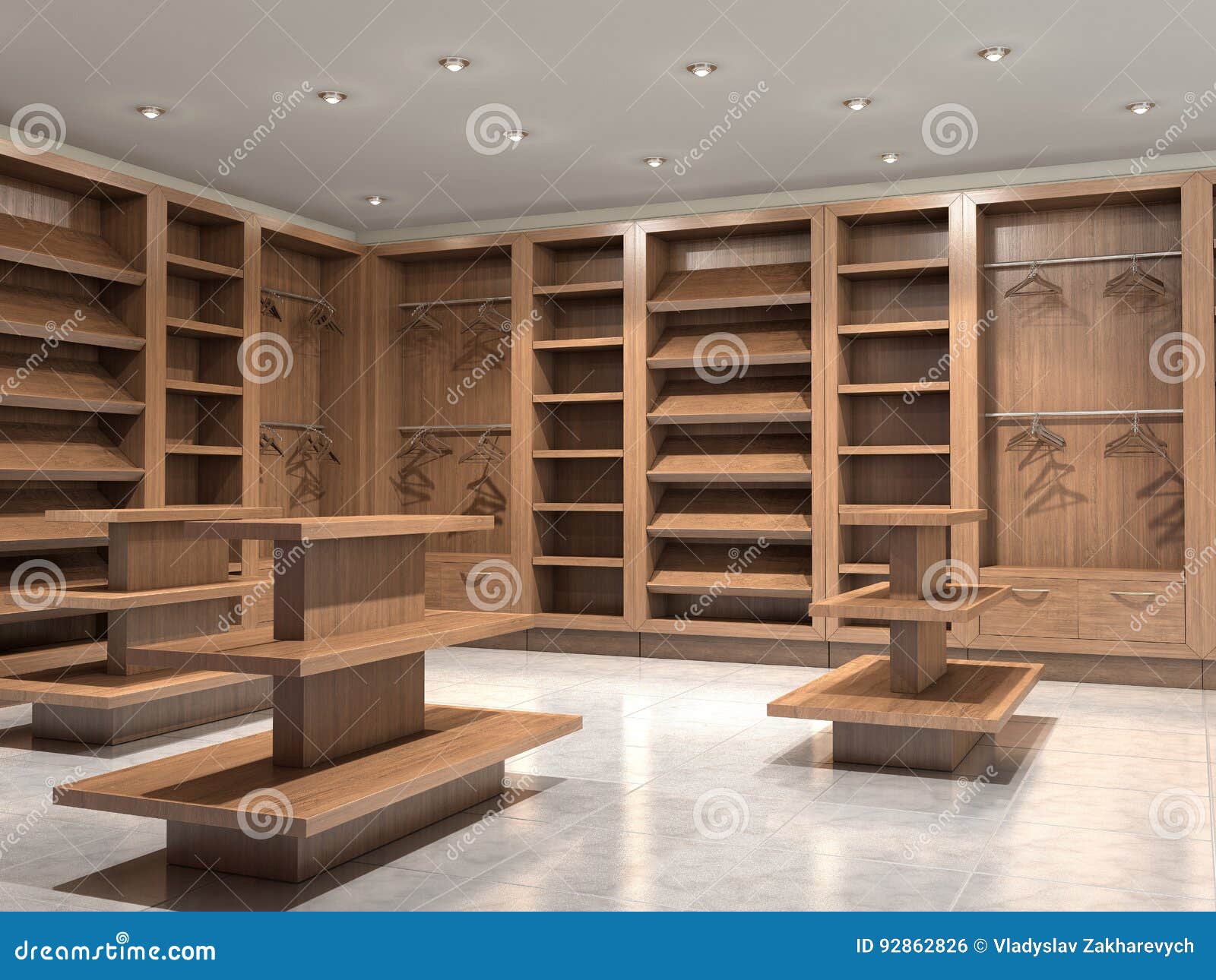 Shop with Empty Wooden Shelves Stock Illustration - Illustration of ...