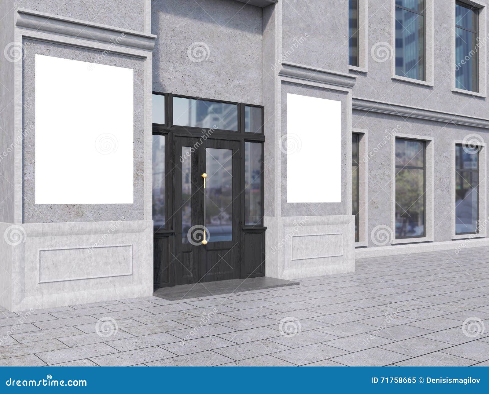 Shop Exterior with Blank Banners Stock Illustration - Illustration of ...