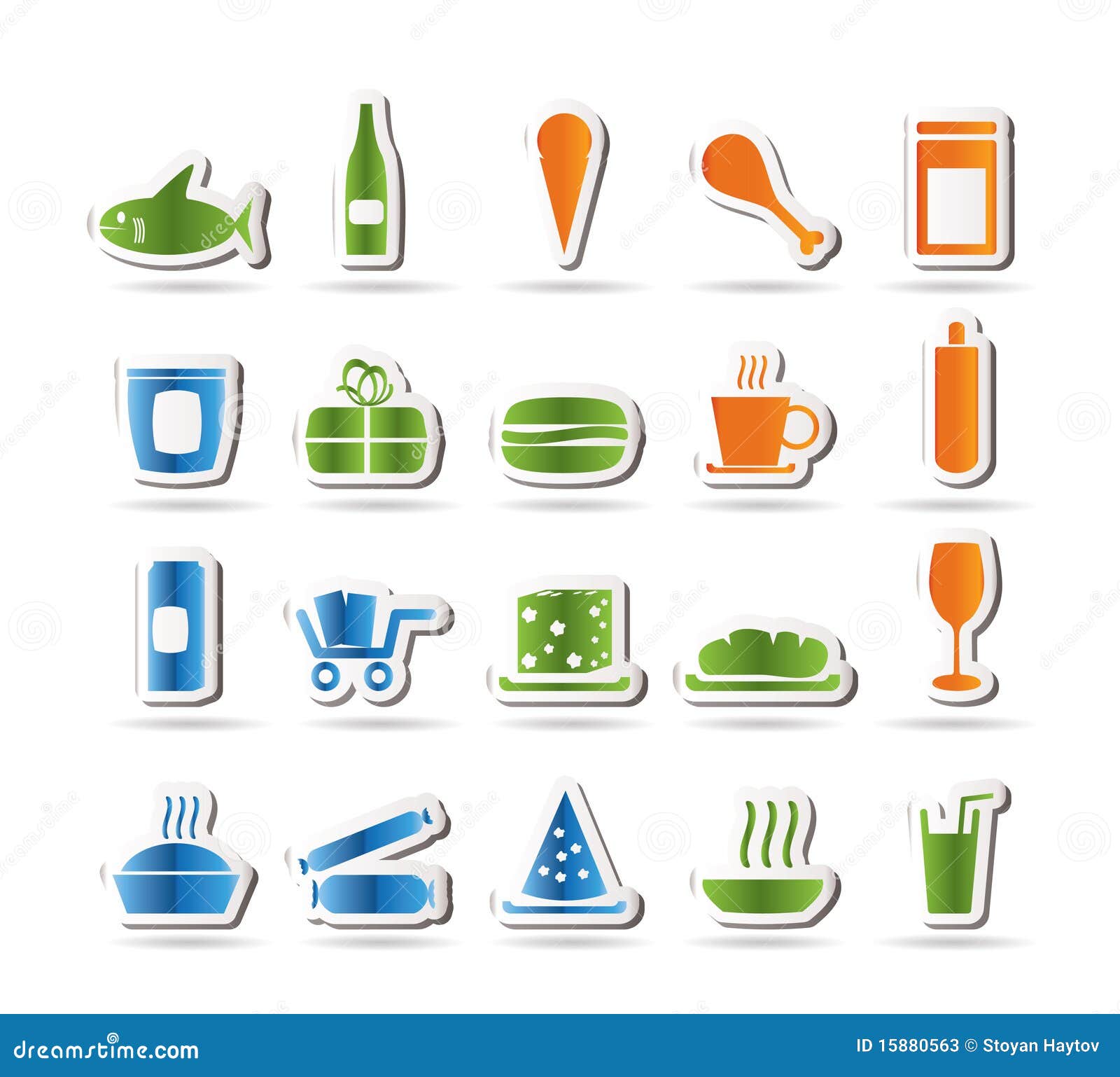 Shop and Foods Icons stock vector. Illustration of bread - 15880563