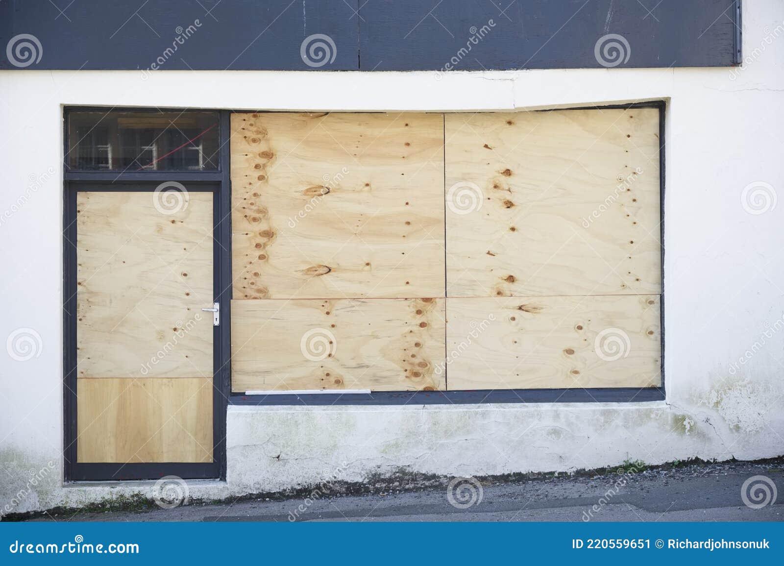 Shop Front with Blank Sign and Closed Shutter Door Stock Image - Image ...
