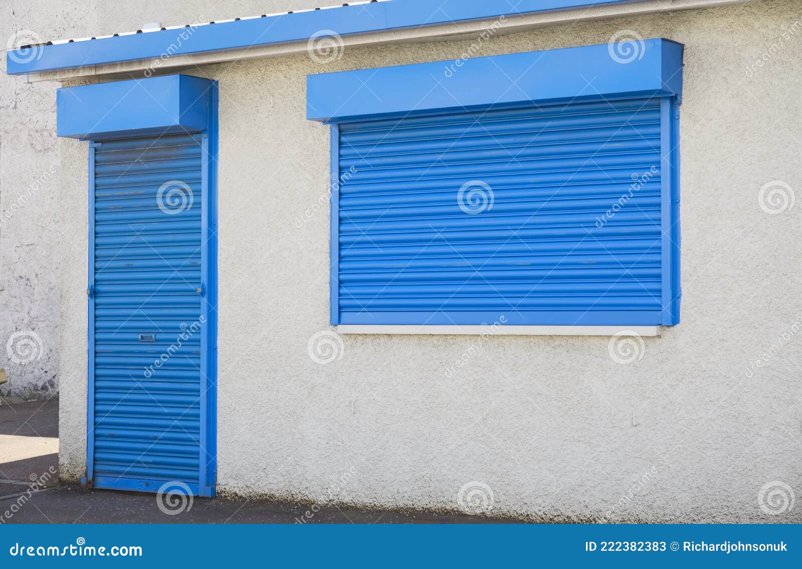 Shop Front with Blank Sign and Closed Shutter Door Stock Image - Image ...