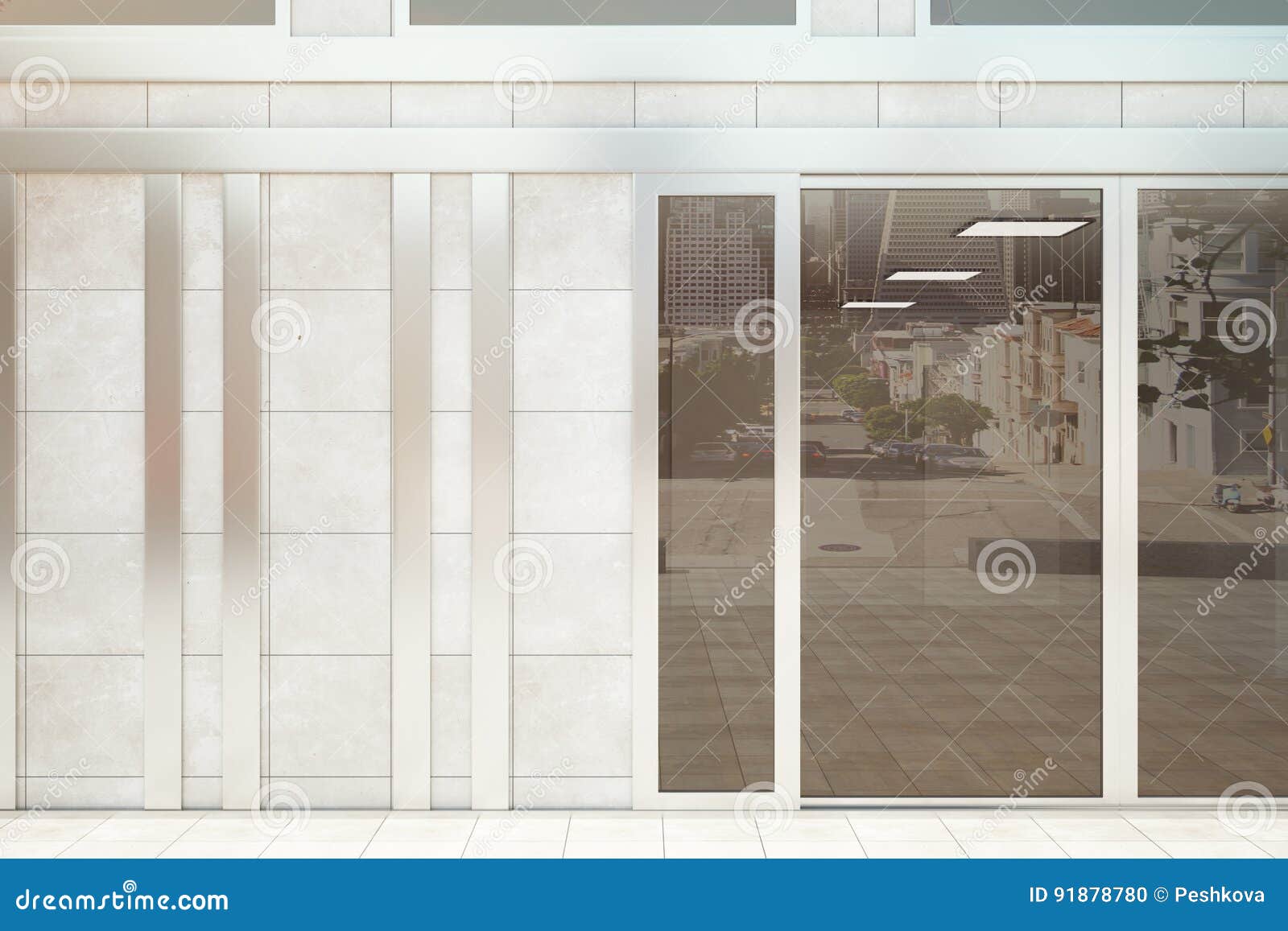 Shop Front Exterior with Banner Stock Illustration - Illustration of ...