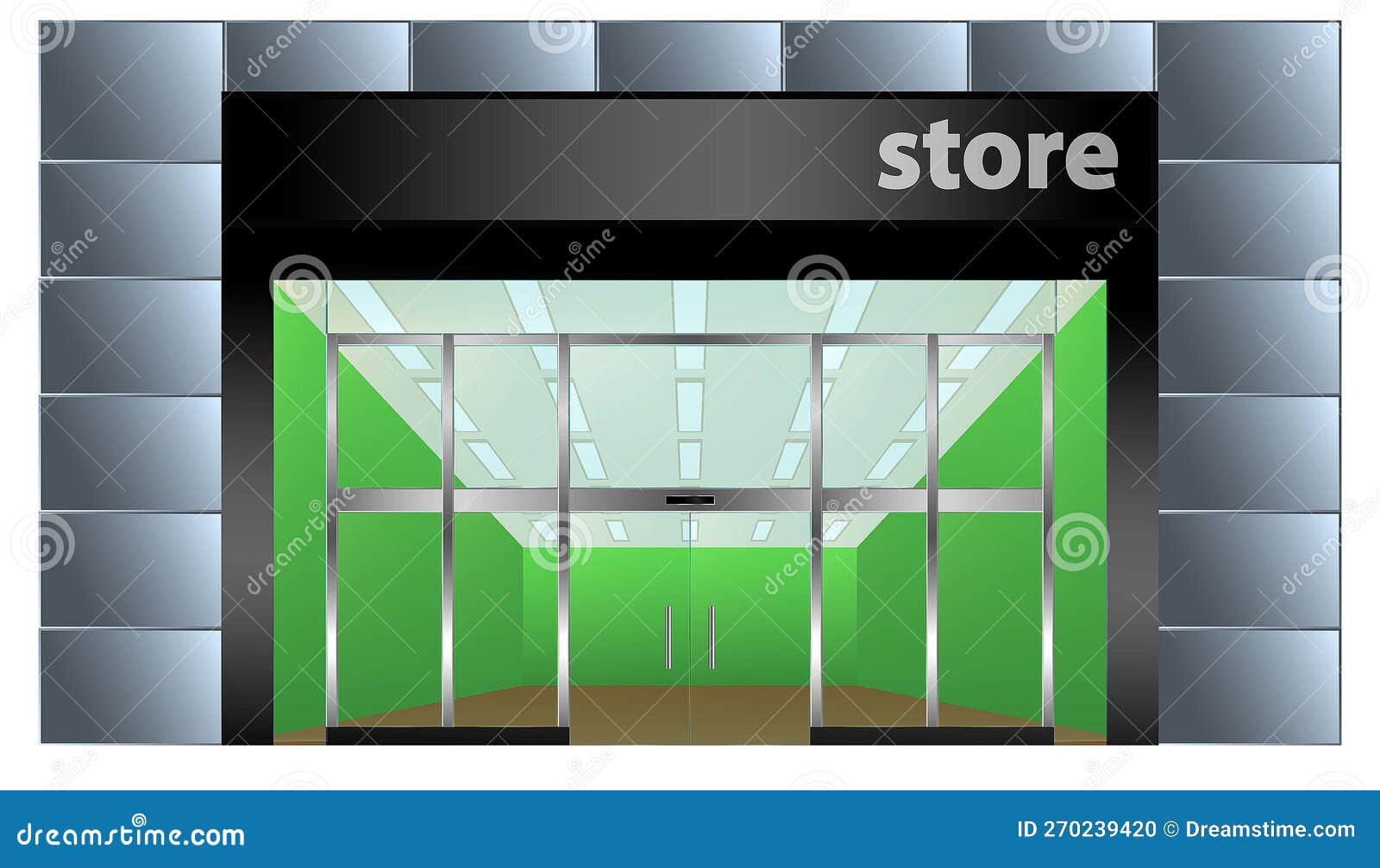 Modern Shop Facade Building with Glass Door Isolated - 3d Illustration ...