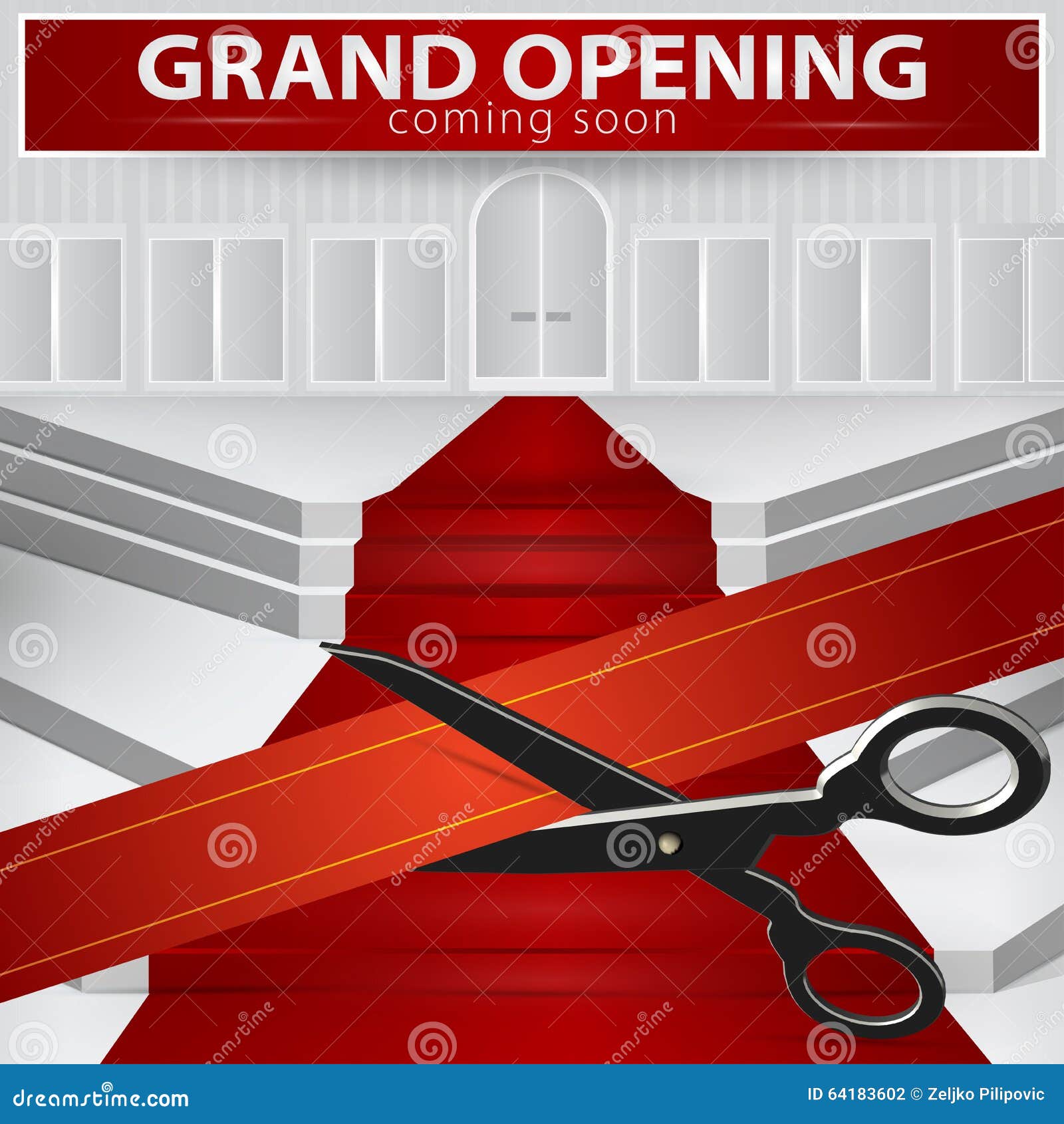 Shop Grand Opening - Cutting Red Ribbon. Vector , EPS 10. Stock Vector ...