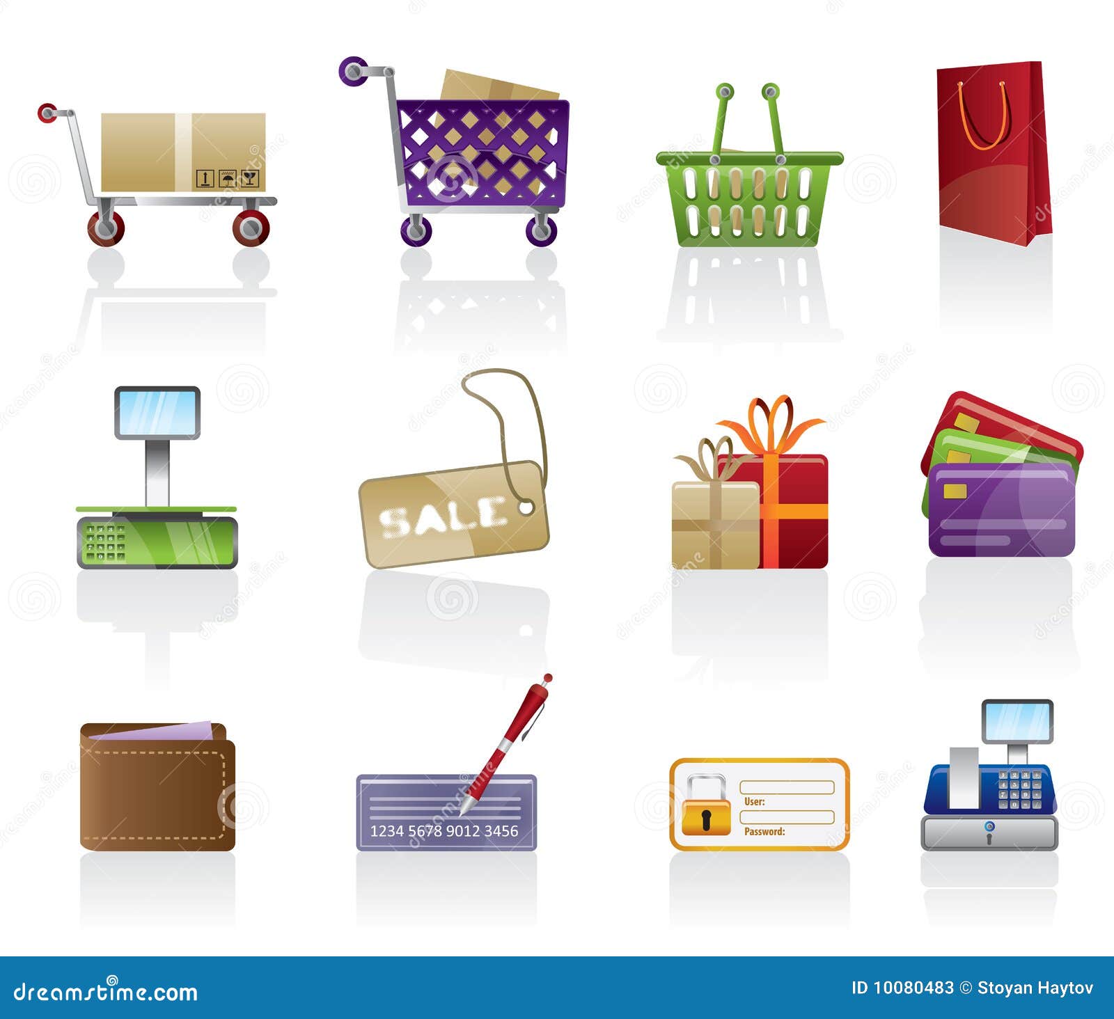 Shop icon set stock vector. Illustration of pocket, purchase - 10080483