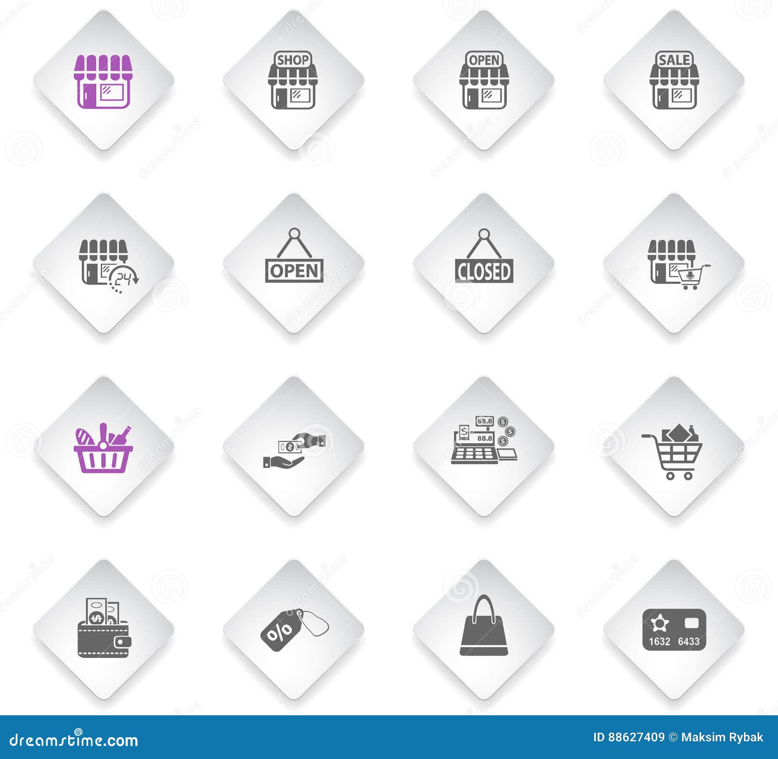 Shop icon set stock illustration. Illustration of basket - 88627409
