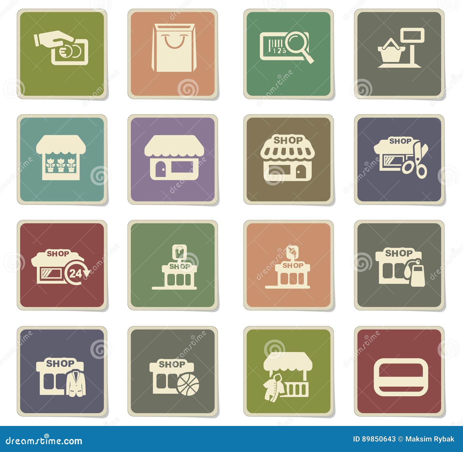 Shop icon set stock illustration. Illustration of round - 89850643