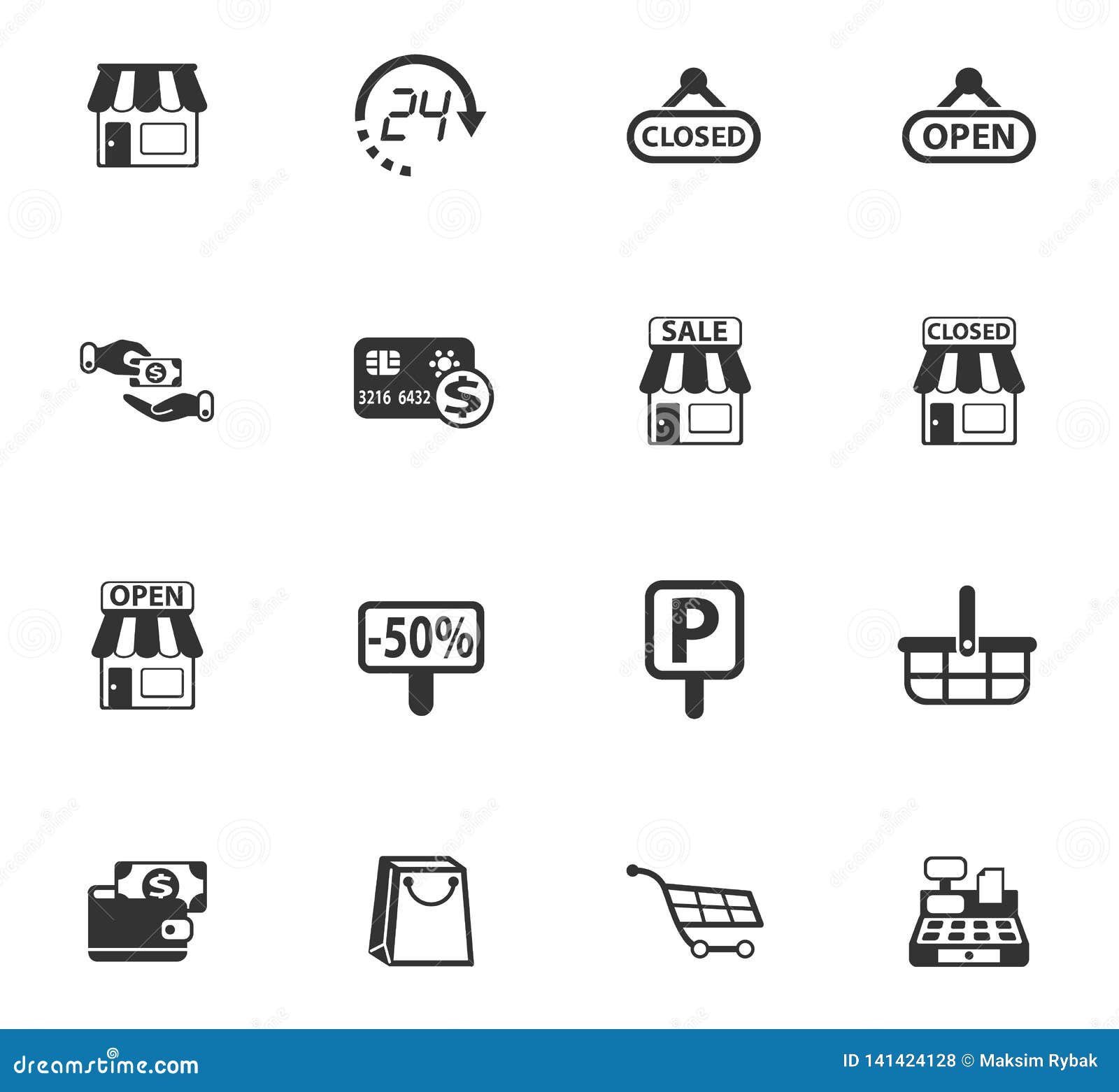 Shop icon set stock vector. Illustration of vector, package - 141424128