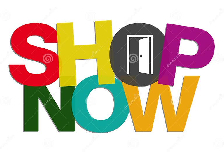Shop Now Button with Door Open Concept Stock Illustration ...