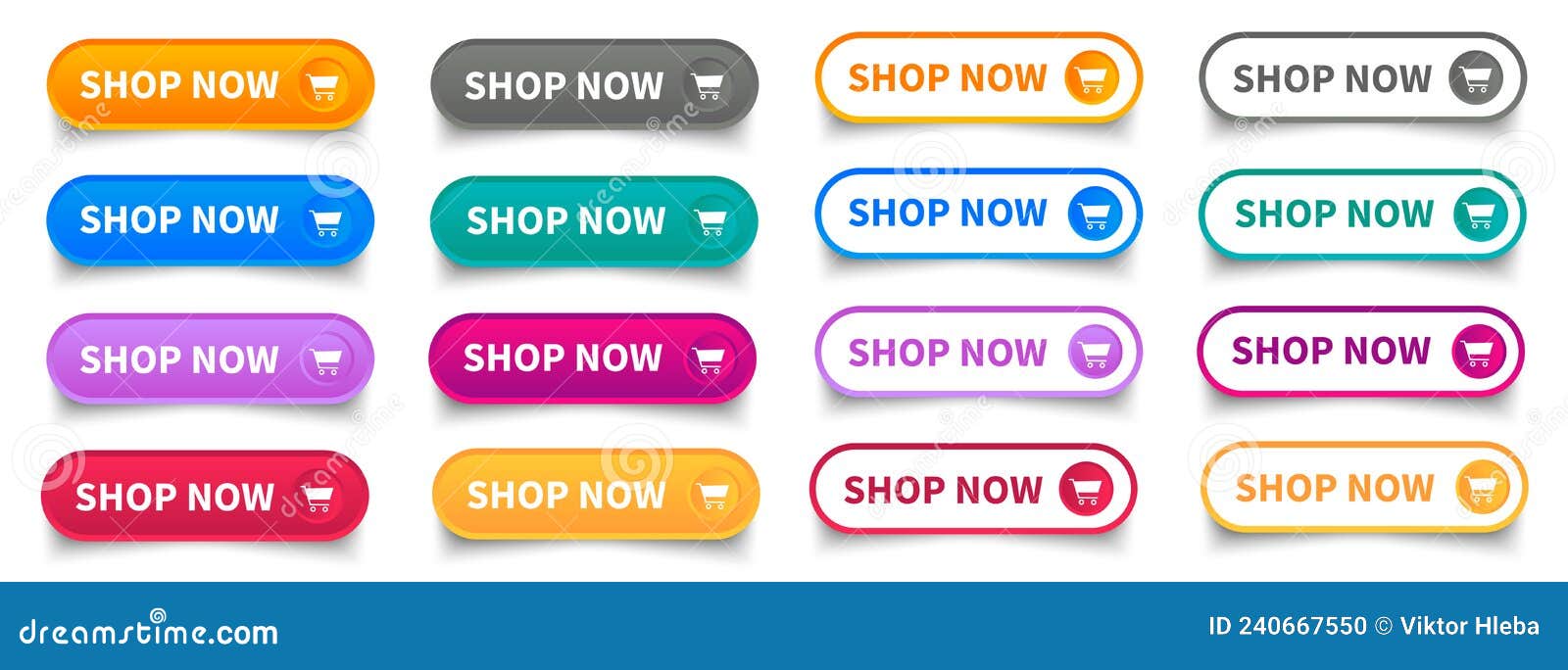 Shop Now Colourful Set Button. Buy Now Modern Collection for Web Site ...