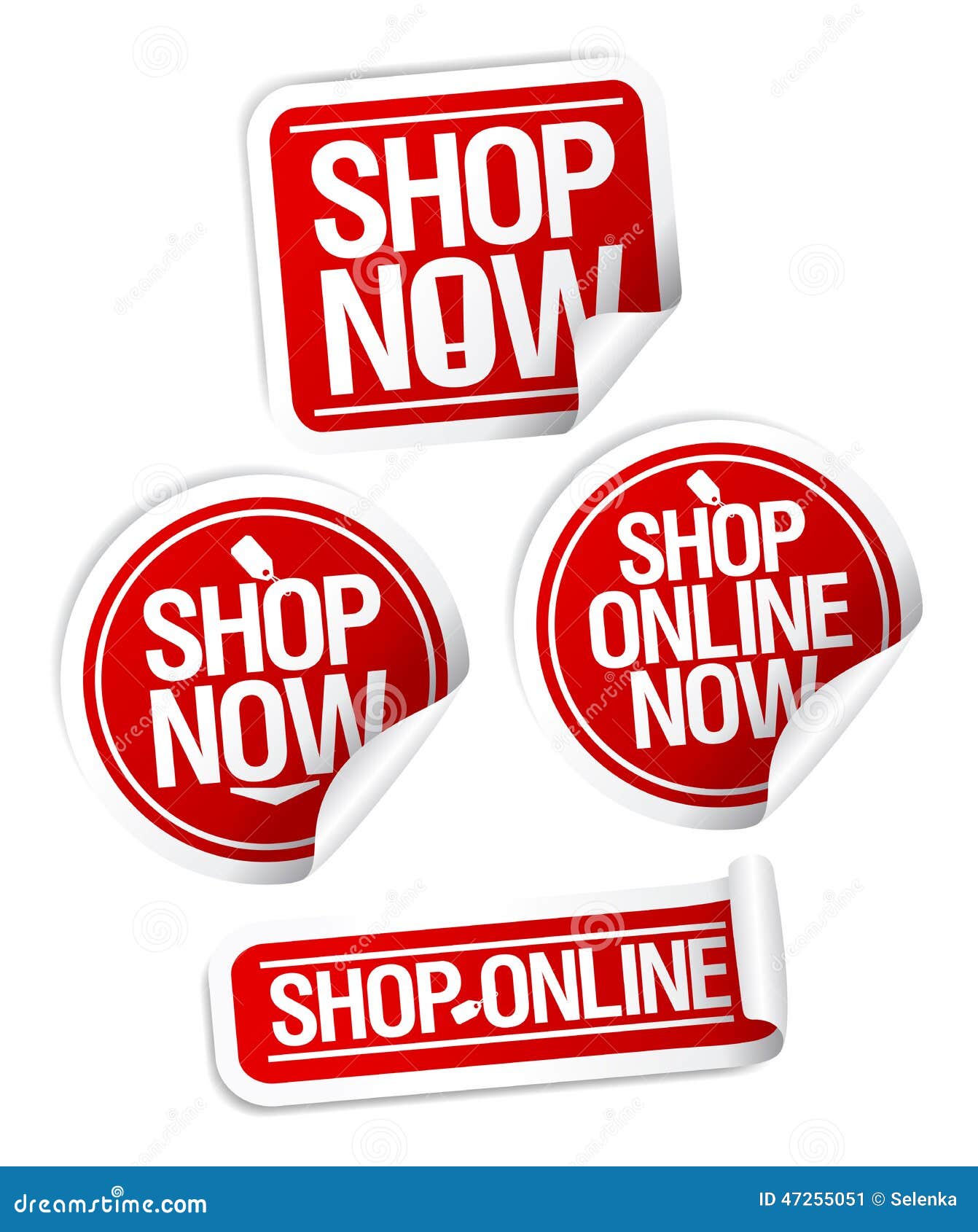 Shop now stickers set. stock vector. Illustration of commerce - 47255051
