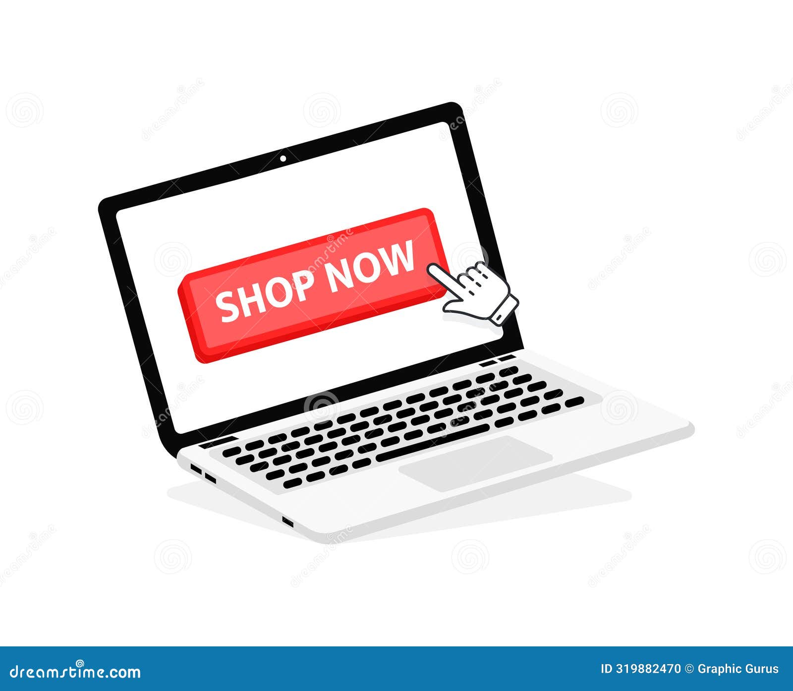 Shop Now Text on Laptop Screen with a Red Button . Button with Pointer ...