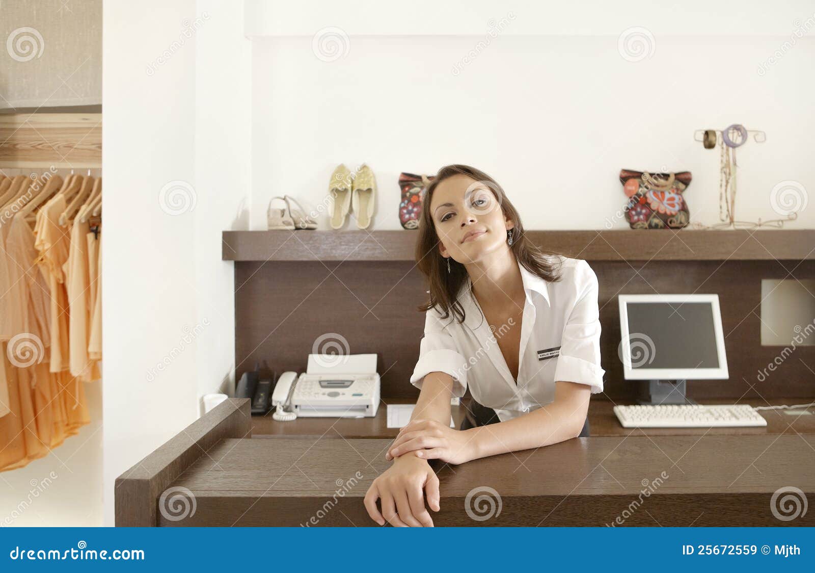 Shop Owner at Counter stock image. Image of desk, cash - 25672559