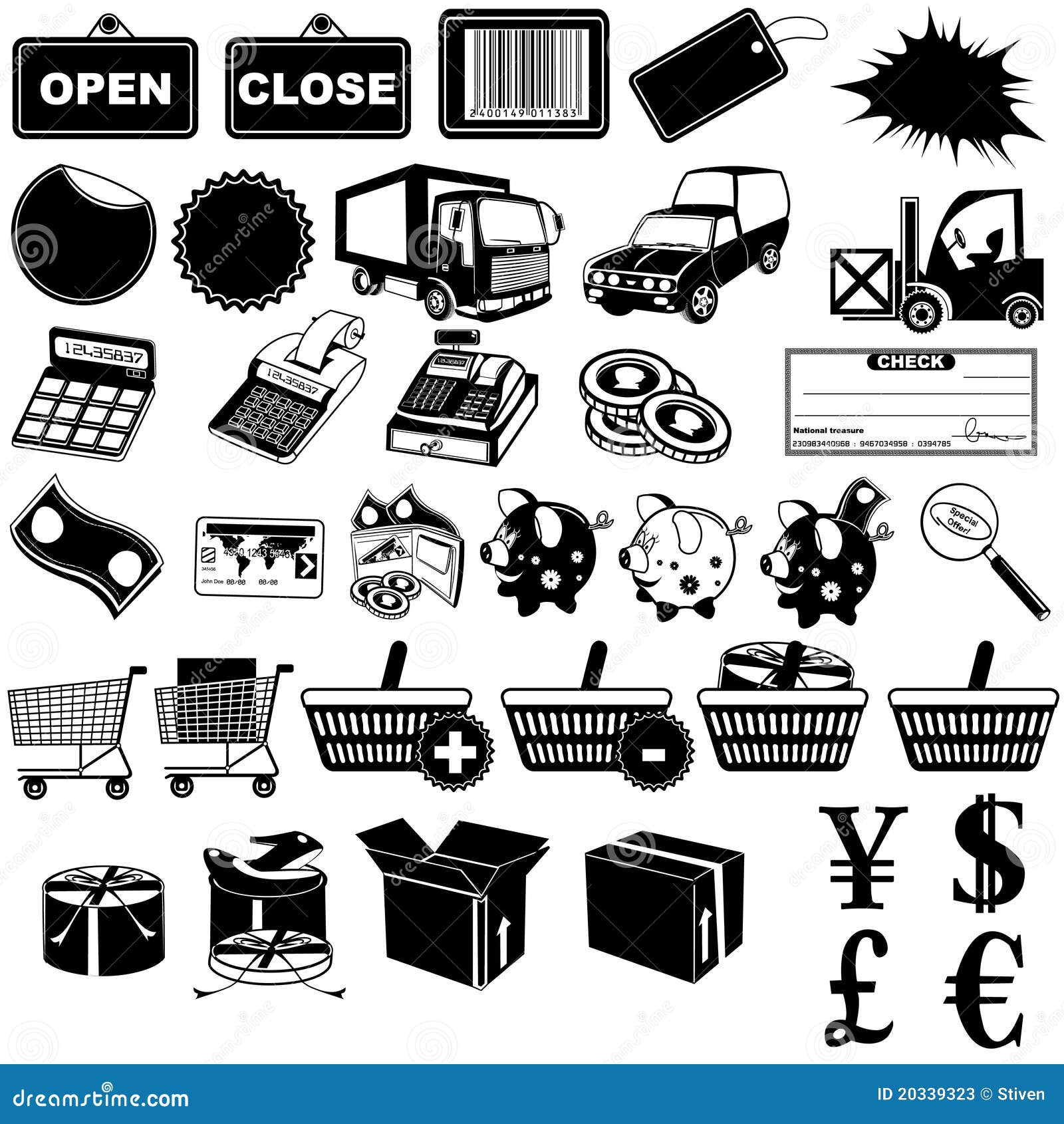 Shop pictogram icons 1 stock vector. Illustration of check - 20339323
