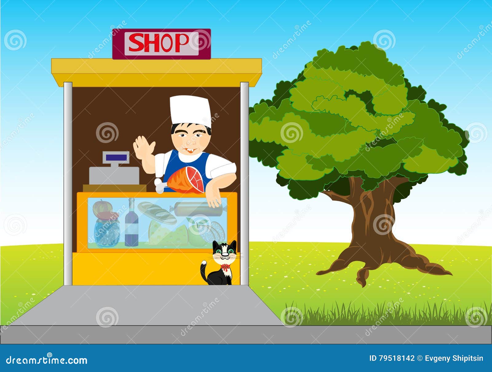Shop on road stock illustration. Illustration of assortment - 79518142