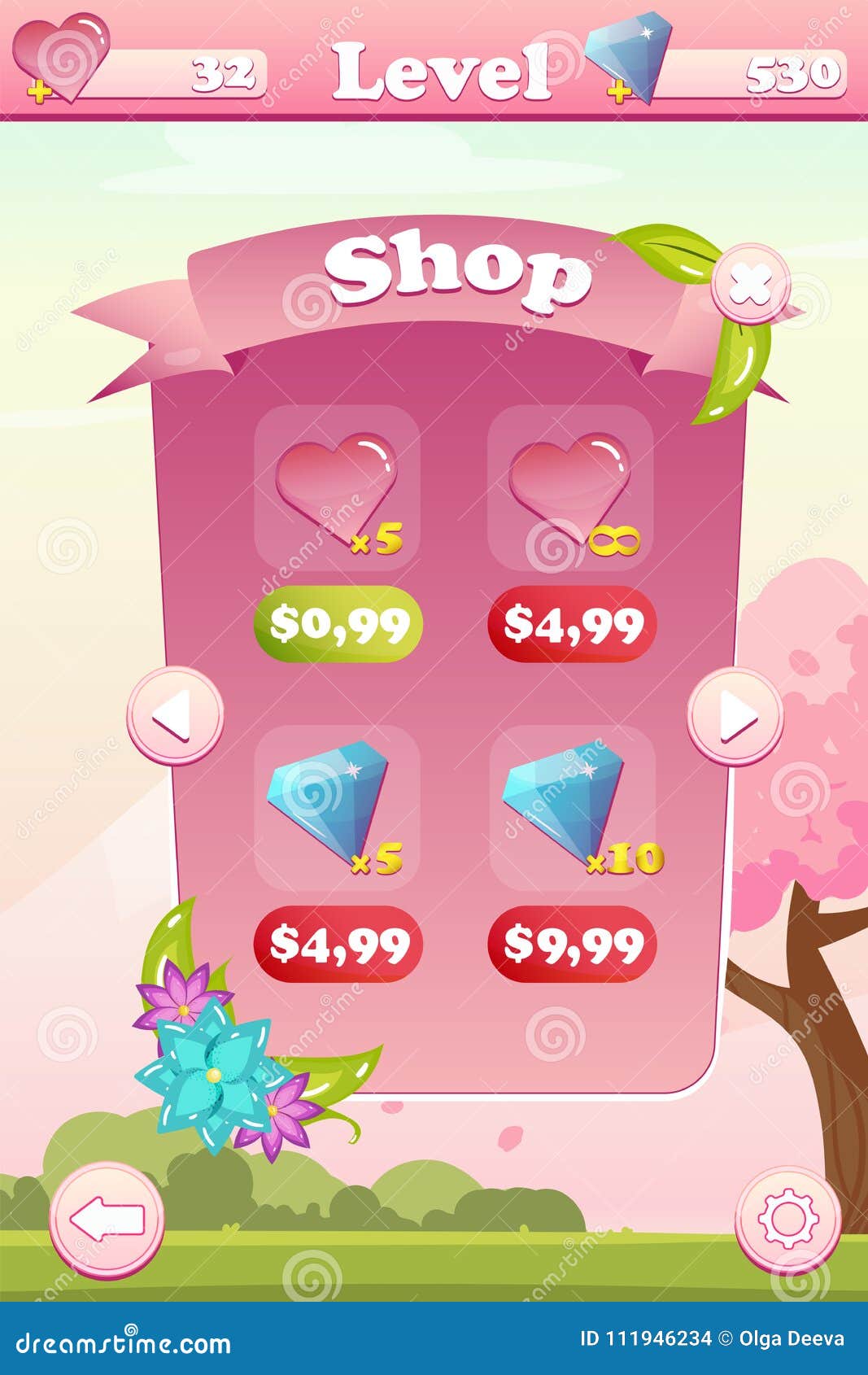 Shop Screen for Floral Mobile Game Stock Vector - Illustration of green ...