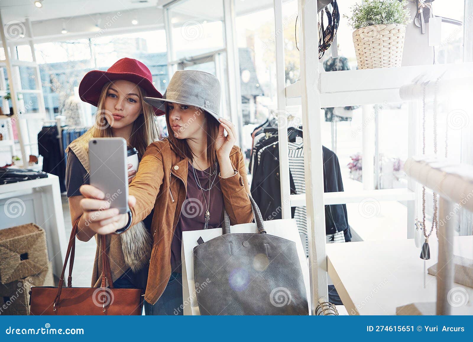 Shop Til You Dropor Until The Next Selfie Two Young Girlfriends Snapping Selfies While Out
