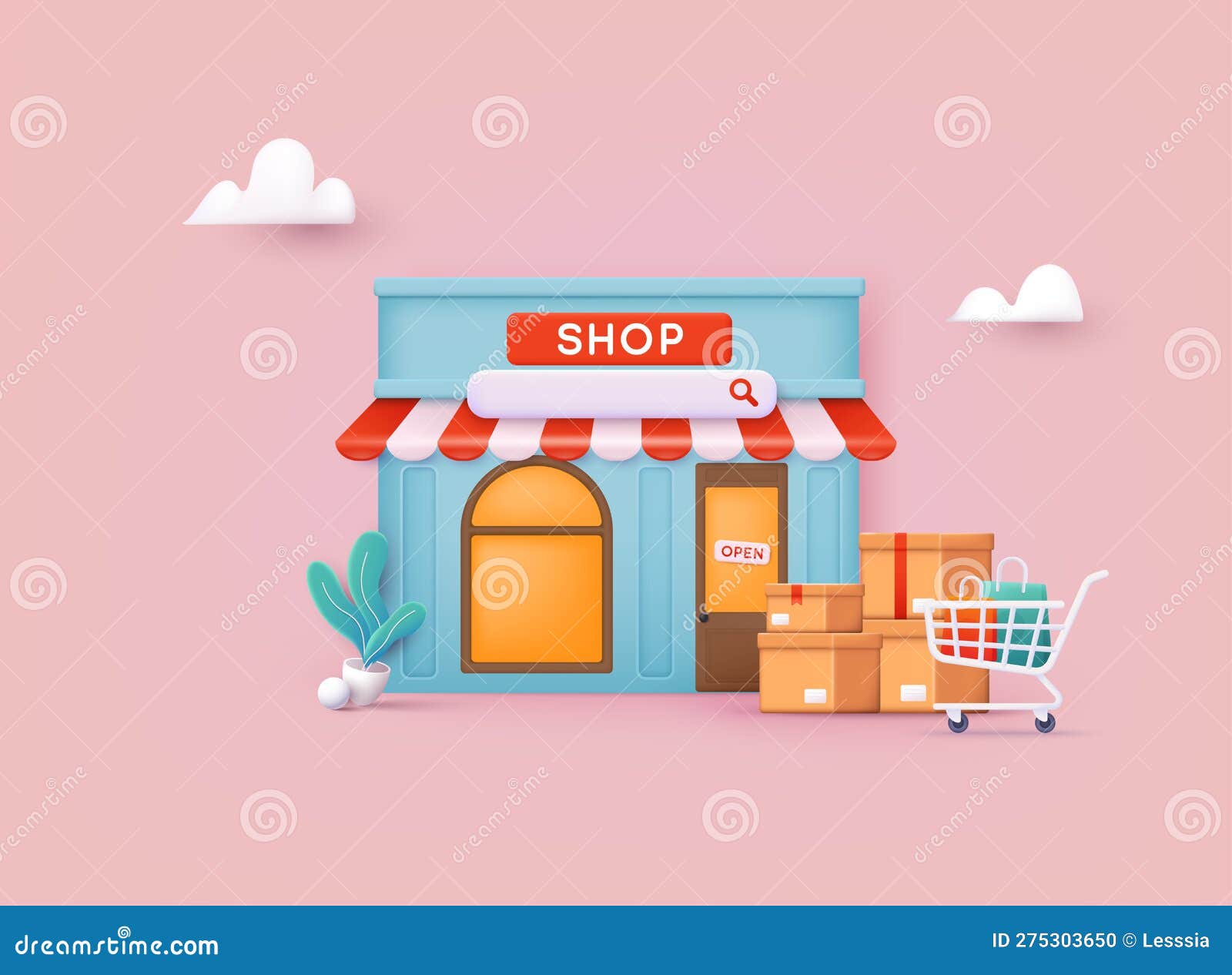 Shop Vector Illustration. .Gift Boxes, Parcel Boxes, Shopping Carts. 3D ...