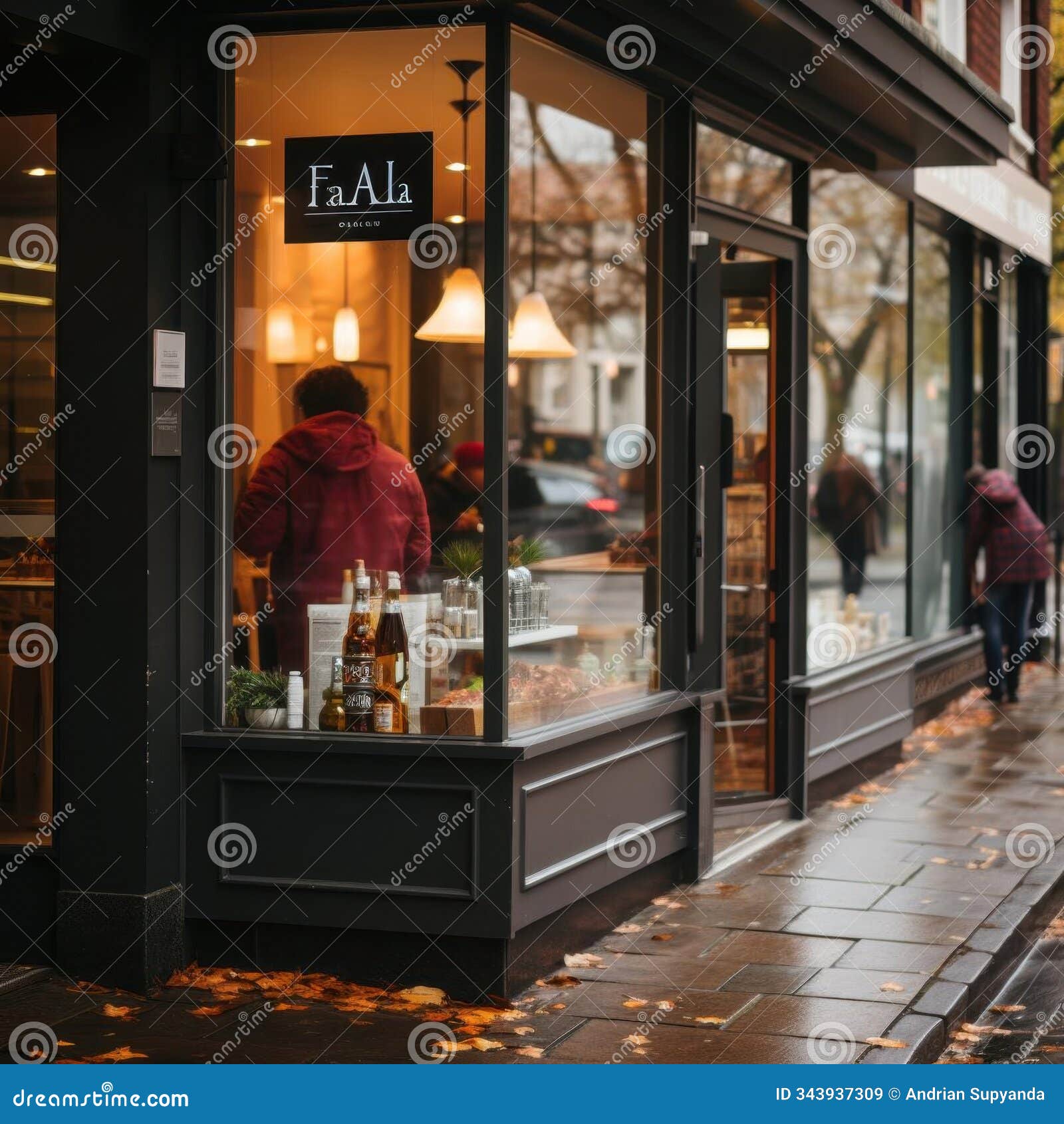 Shop Window Display with Bottles and Fall Leaves Stock Illustration ...
