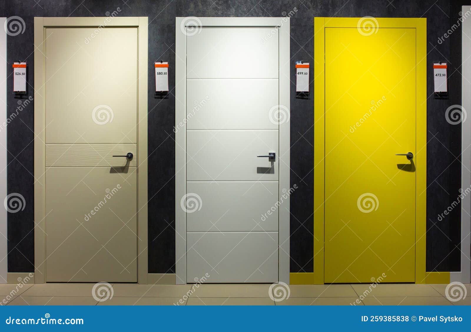 Shop Window of Doors. a Large Selection of Doors for House. Stock Photo ...