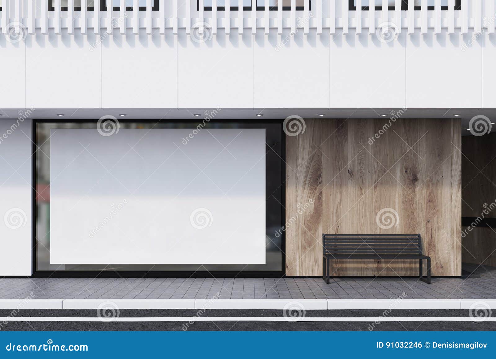 Shop Window, Poster, Bench, White Stock Illustration - Illustration of ...