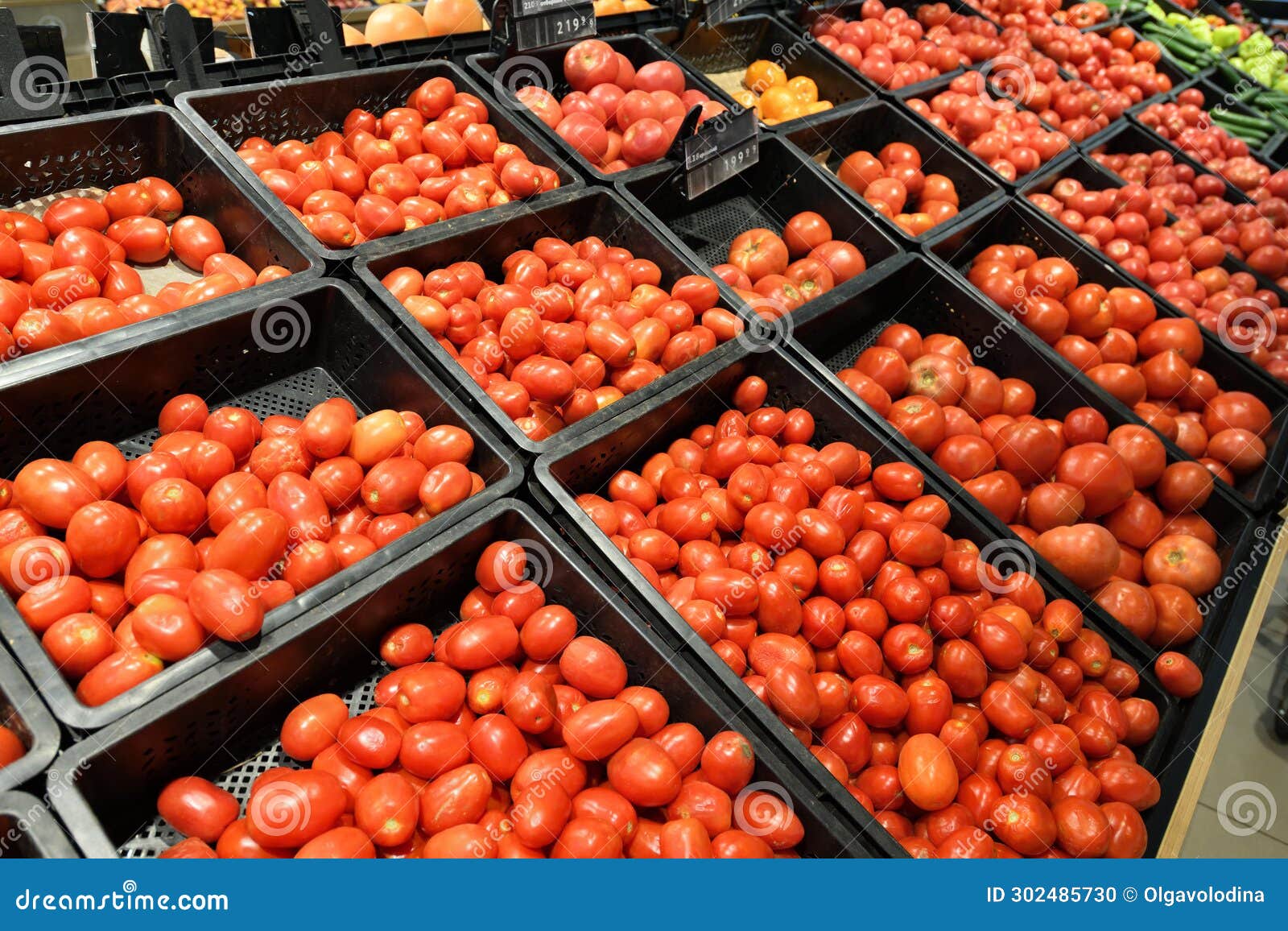 Shop Window with Tomatoes in Plastic Boxes Stock Photo - Image of ...