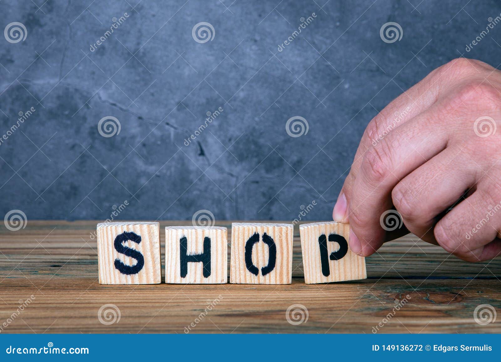 Shop - Word from Wooden Letters Stock Photo - Image of product, open ...