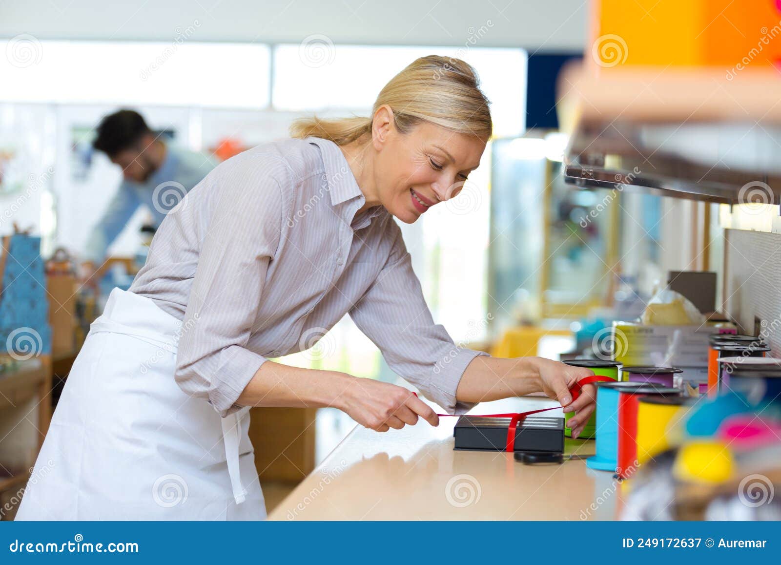 Shop Worker Wrapping Ordered Product Stock Image - Image of cover ...