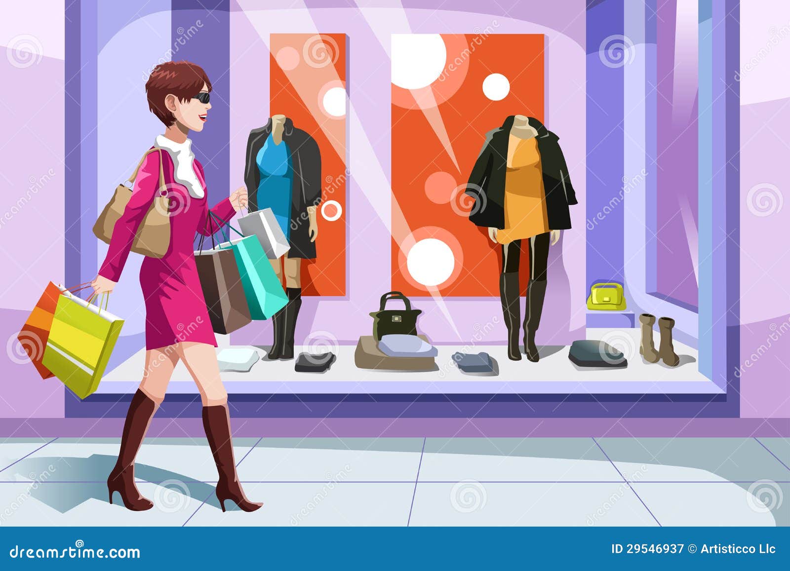 Shopaholic girl stock vector. Illustration of life, cartoon - 29546937