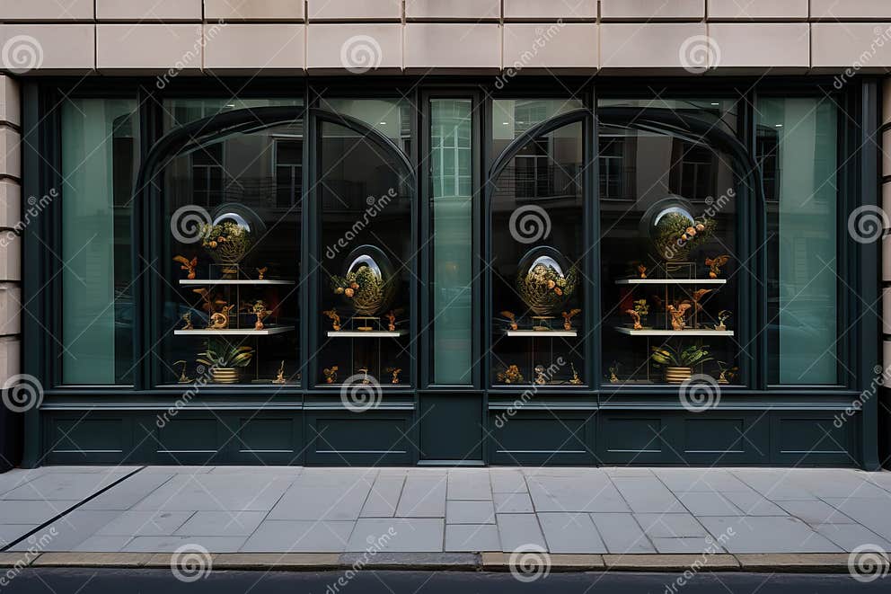 Shopfront with Large Windows. Showcase with Place for Name Stock ...